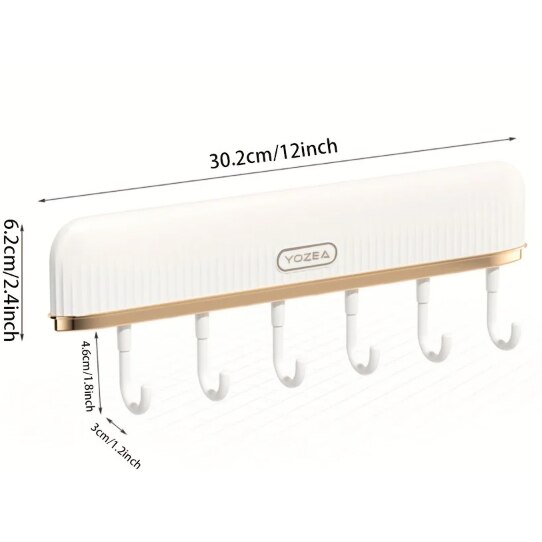 Cuier adeziv cu 6 carlige mobile din plastic, Alb, 31 x 7 x 4 cm - eMAG.ro