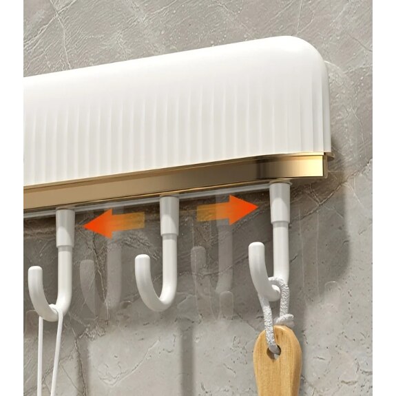 Cuier adeziv cu 6 carlige mobile din plastic, Alb, 31 x 7 x 4 cm - eMAG.ro