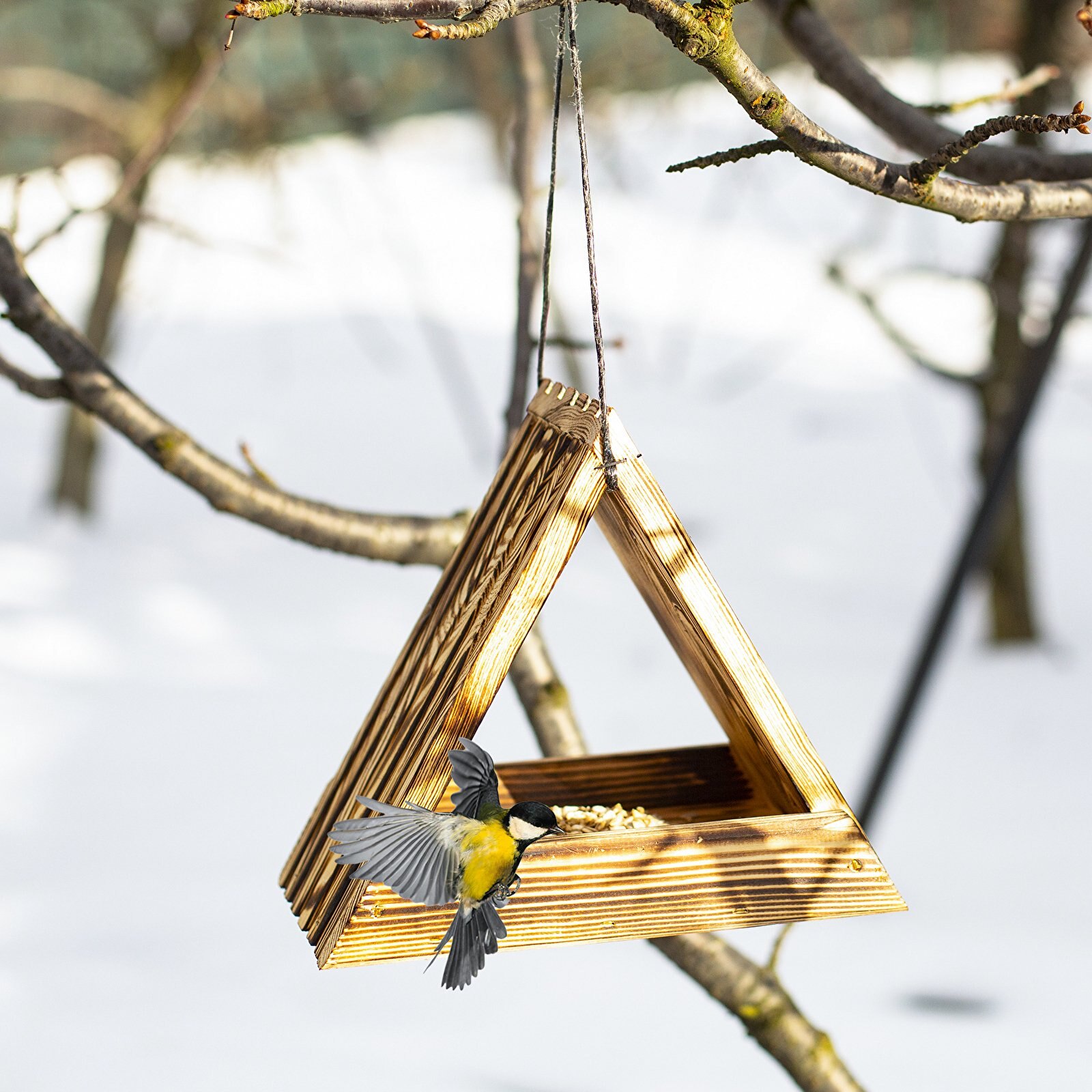 Hranitor pentru pasari, Casa din lemn, Triunghiular, Handmade - eMAG.ro
