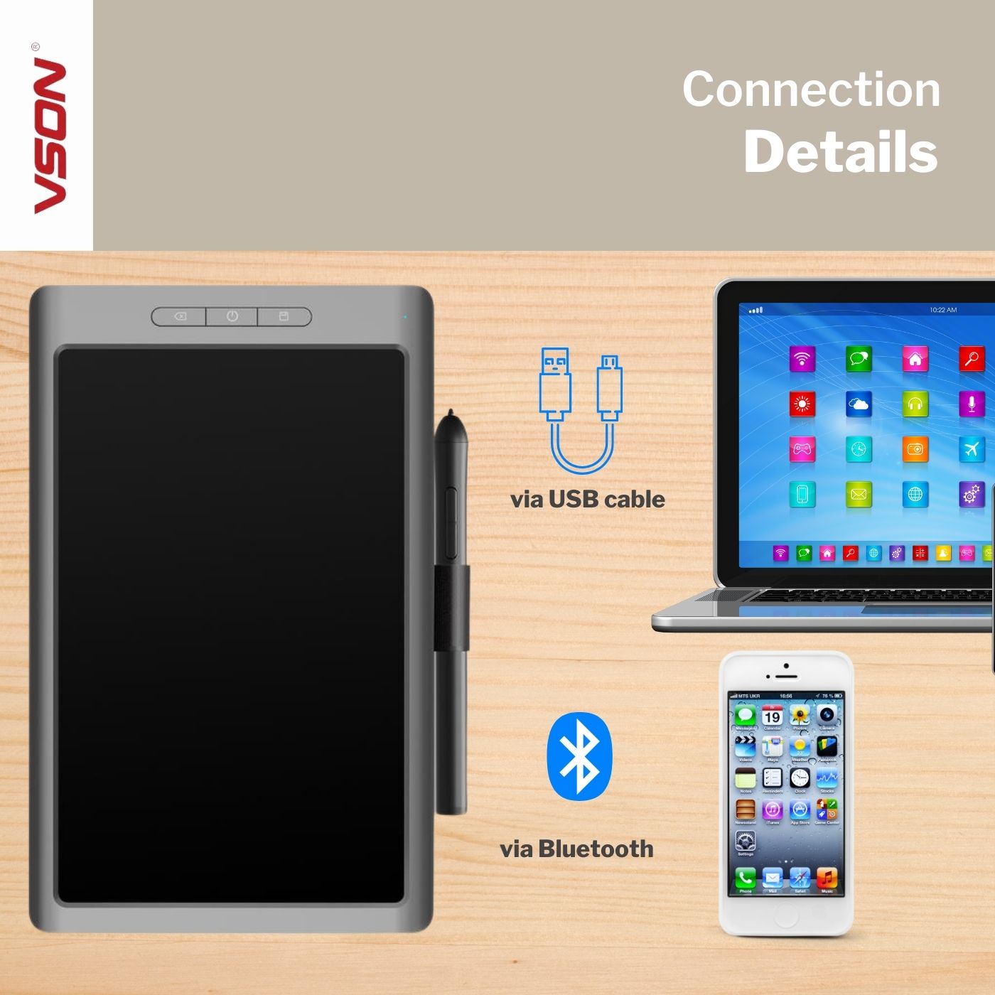 Tableta grafica pentru copii si adulti VSON VP9612N, ecran monocrom, stilus 5080LPI, 8192 ...