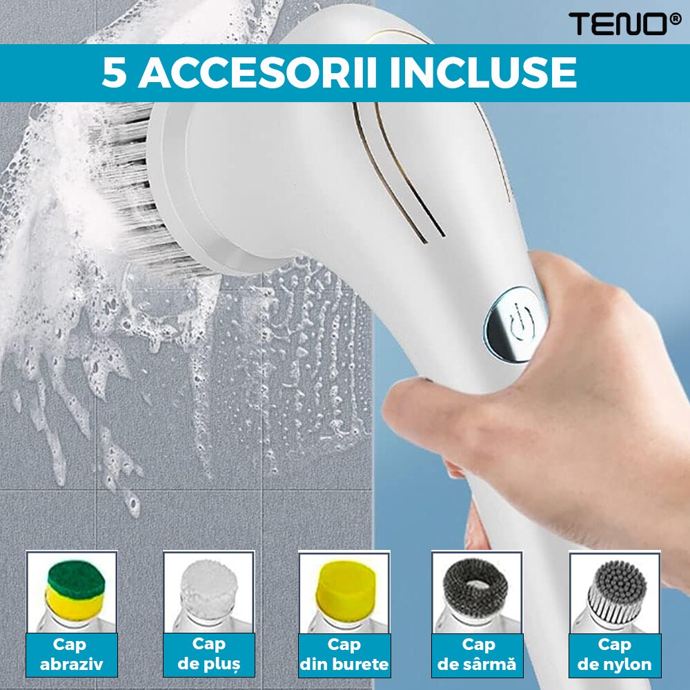 Perie Electrica pentru Curatat 5 in 1 Teno®, fara fir, multifunctionala ...