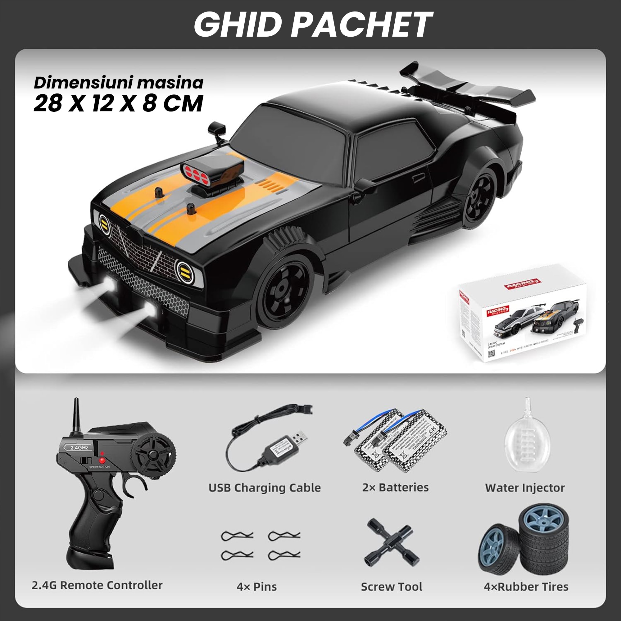 Masina cu telecomanda RC, Timebox, Drift car, 20km/h, lumini LED ...