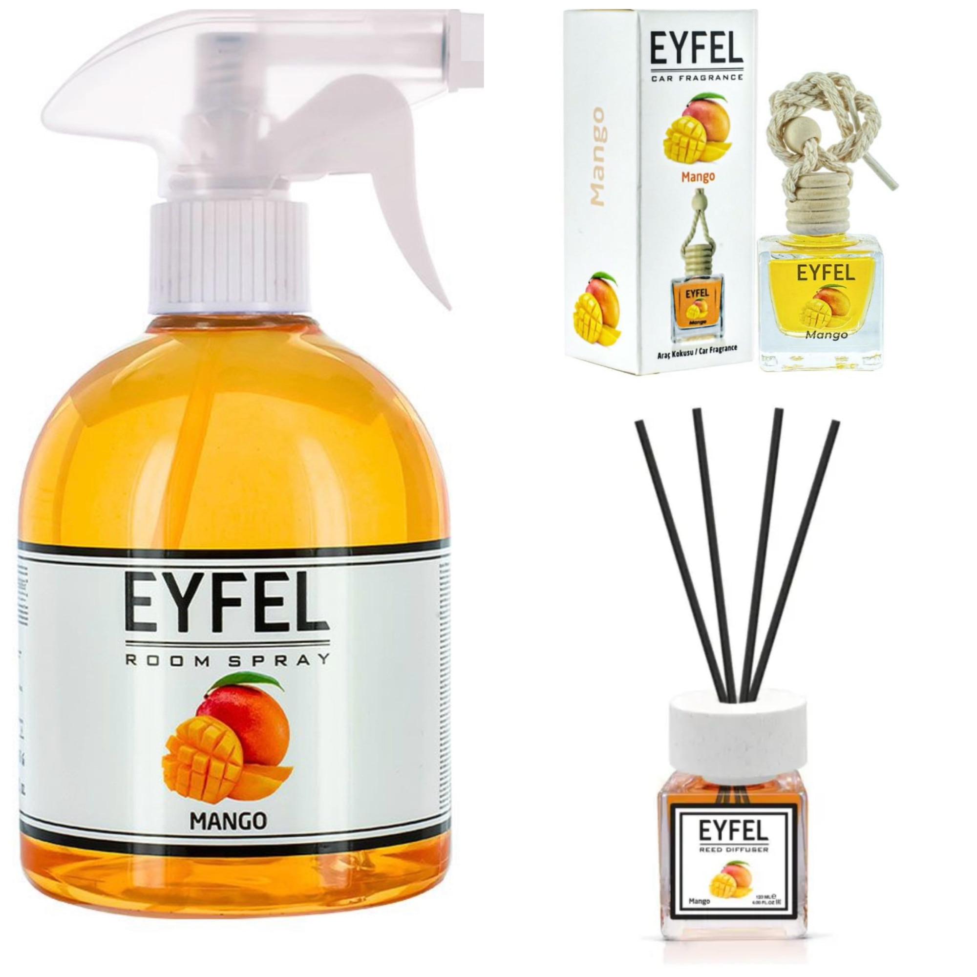 Set Eyfel Mango odorizant de camera cu betisoare + spray + auto - eMAG.ro