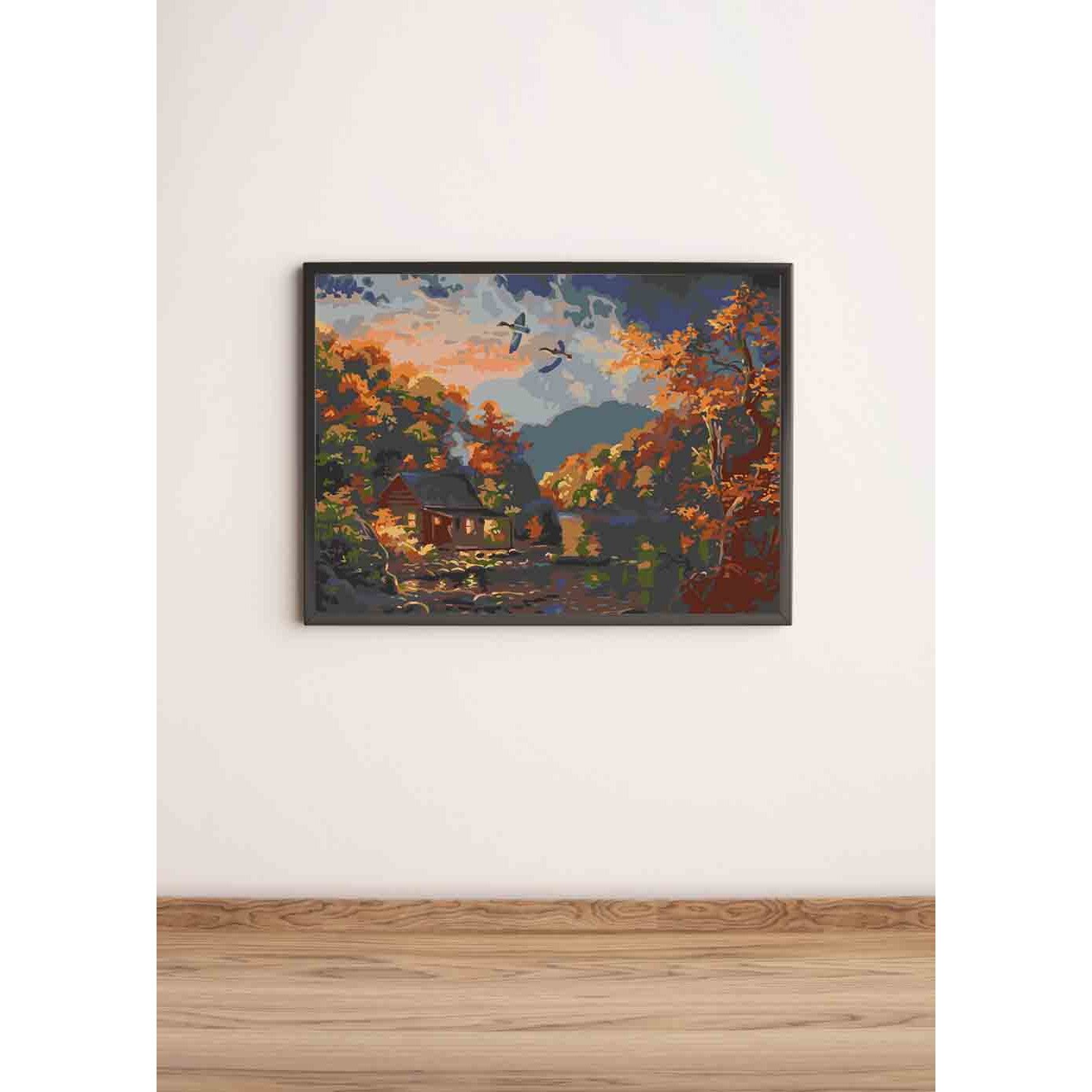 Set pictura pe numere Peisaj de toamna 3719, panza bumbac pe rama lemn ...