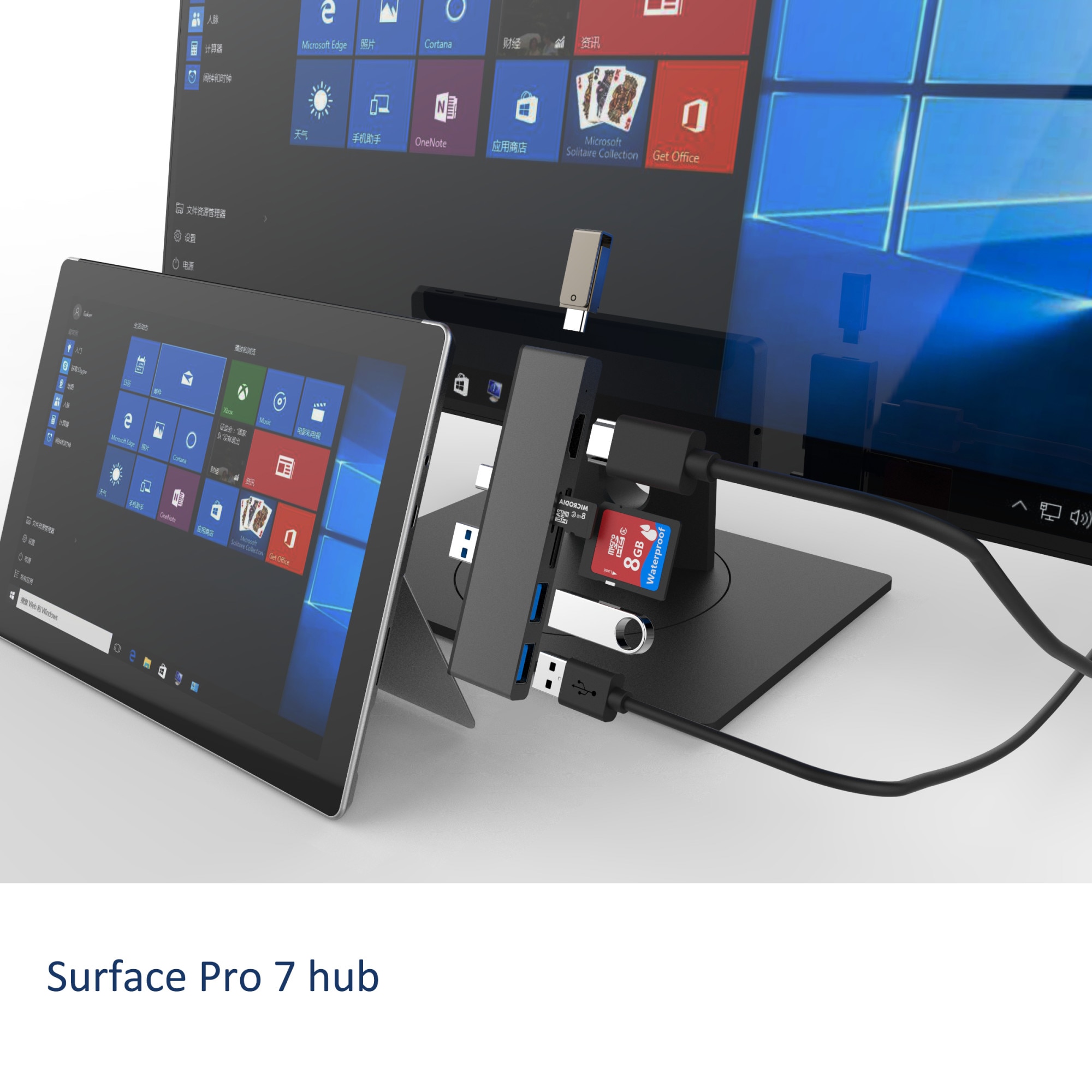 Adaptor Hub USB Type-C, IntellHub®, USB 3.0, SD, Compatibil Microsoft ...