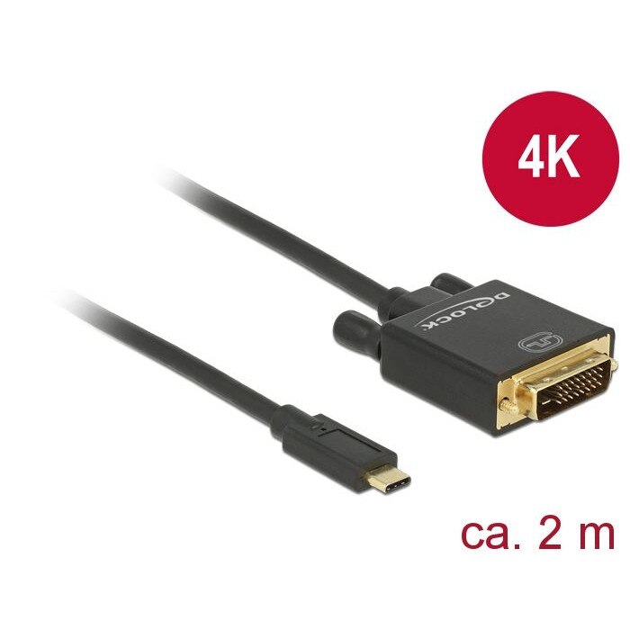 Cablu USB tip C tata la DVI-D tata, Delock, 40k 30hz, 2m, Negru - eMAG.ro