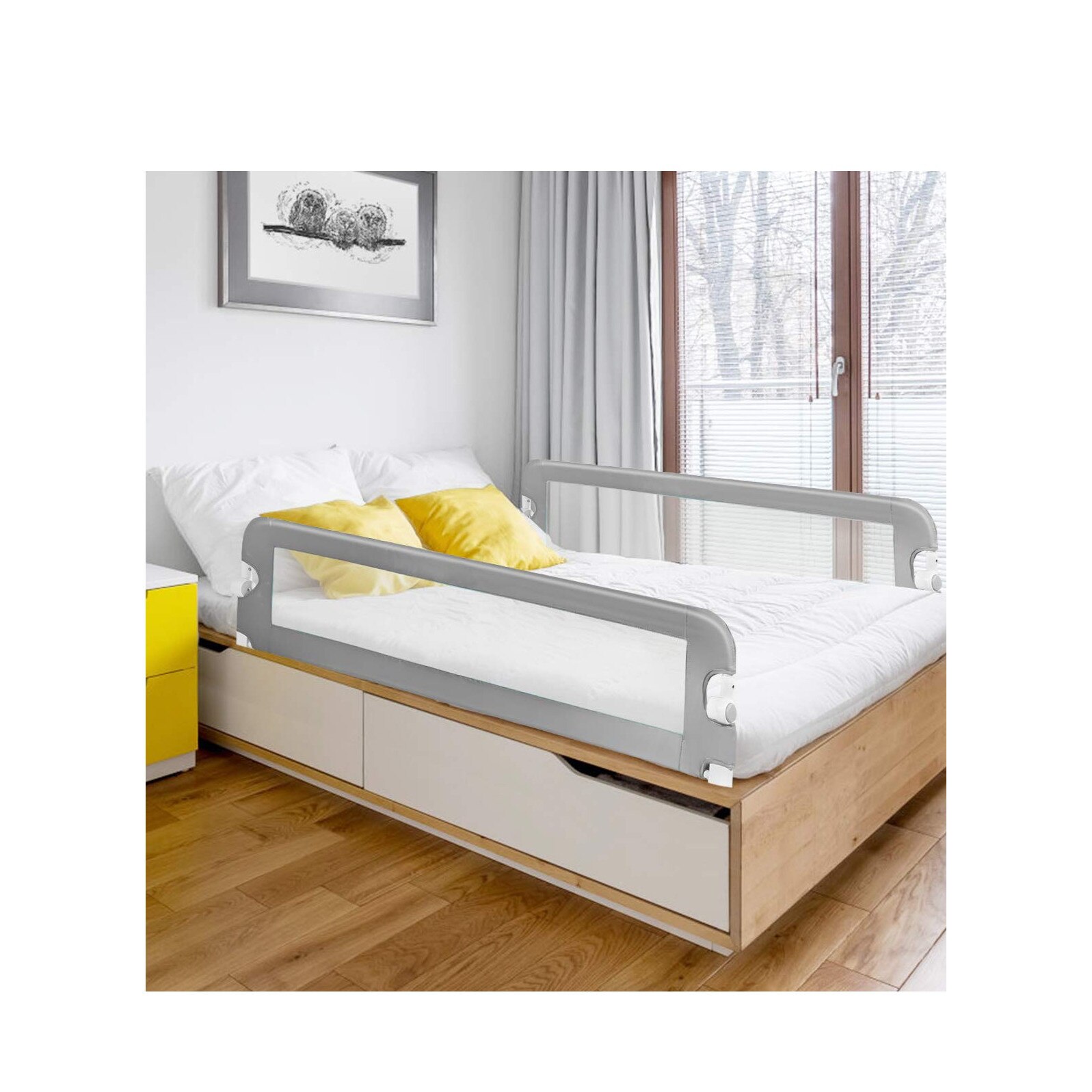 Protectie laterala pat pentru copii, WALALLA, Fier/Bumbac, 200cm, Gri ...