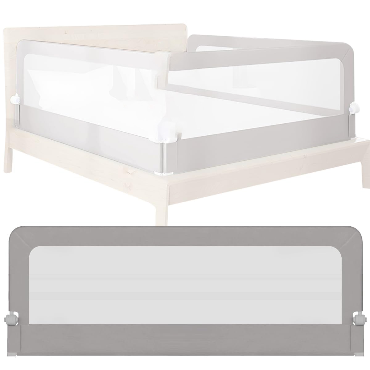 Protectie laterala pat pentru copii, WALALLA, Fier/Bumbac, 200cm, Gri ...