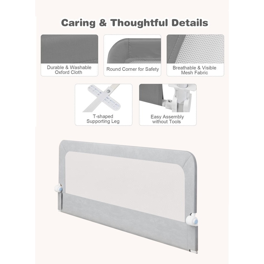 Protectie laterala pat pentru copii, WALALLA, Fier/Bumbac, 200cm, Gri ...