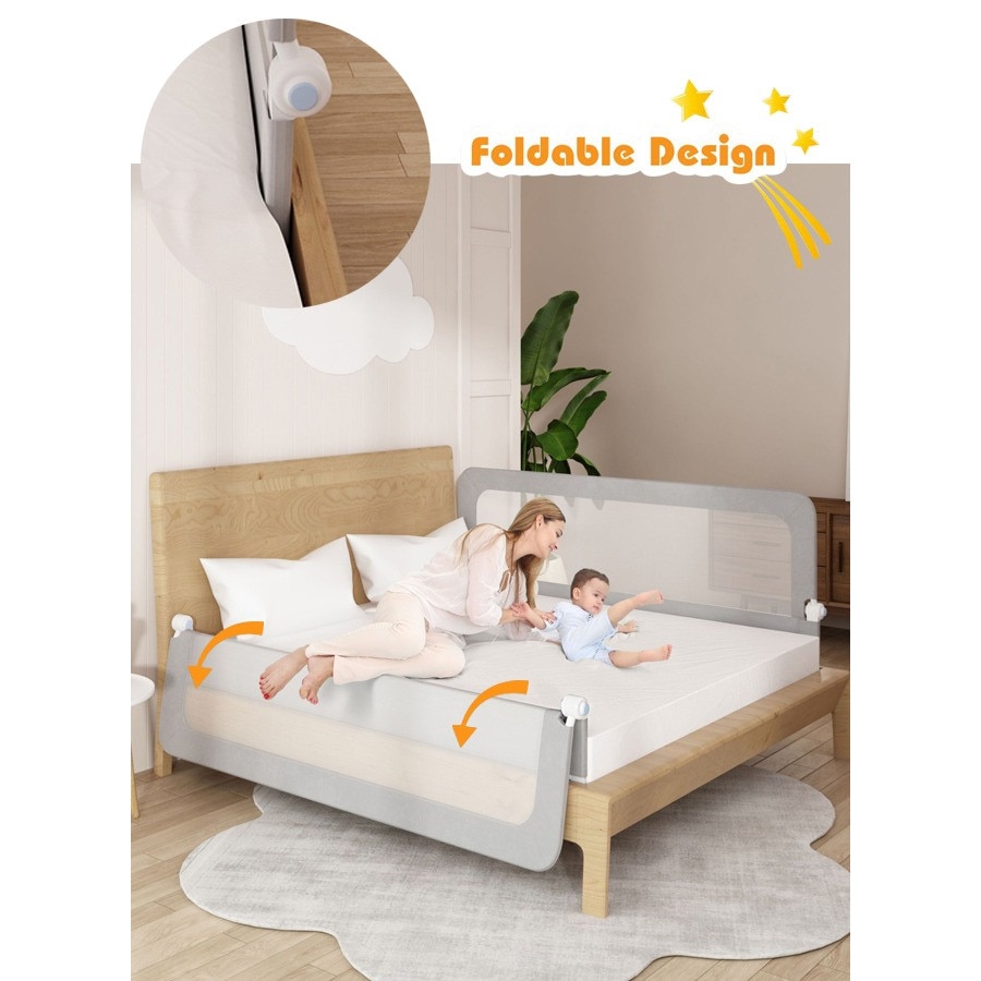 Protectie laterala pat pentru copii, WALALLA, Fier/Bumbac, 200cm, Gri ...