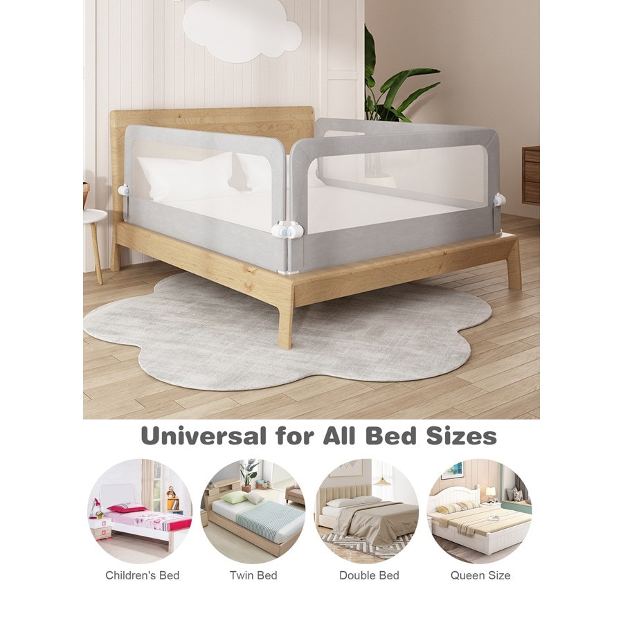 Protectie laterala pat pentru copii, WALALLA, Fier/Bumbac, 200cm, Gri ...