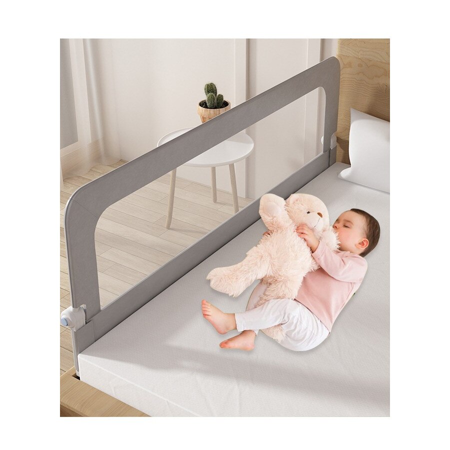 Protectie laterala pat pentru copii, WALALLA, Fier/Bumbac, 200cm, Gri ...