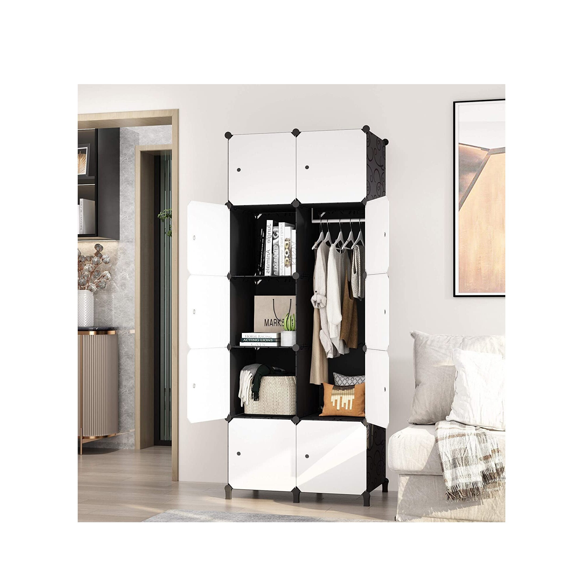 Dulap modular, WALALLA, Plastic/Otel, 75x47x183cm, Negru/Alb - eMAG.ro