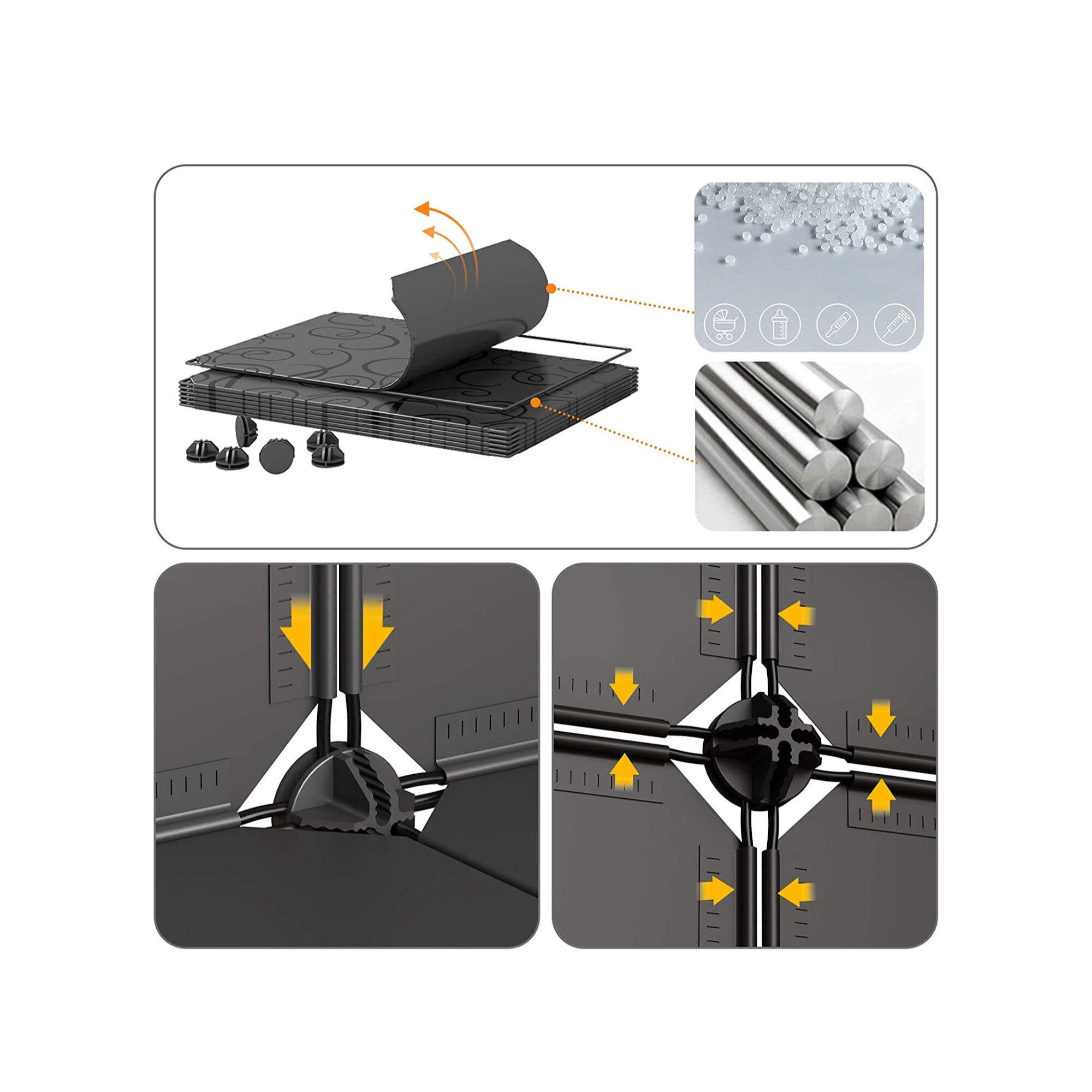 Dulap modular, WALALLA, Plastic/Otel, 75x47x183cm, Negru/Alb - eMAG.ro
