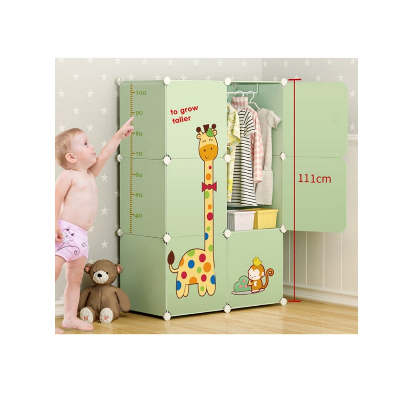 Dulap modular, WALALLA, Plastic, Pentru copii, 75x37x111cm, Verde - eMAG.ro