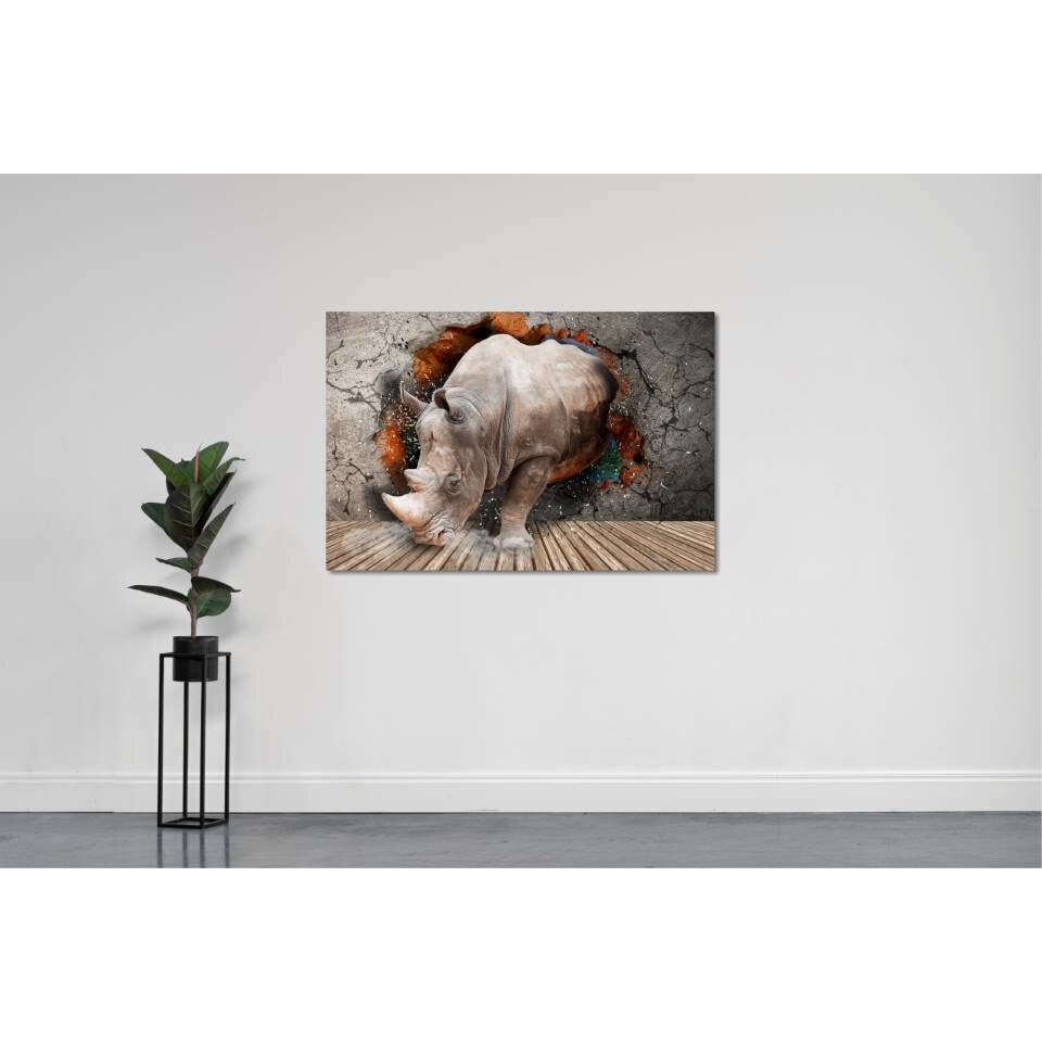 Fototapet autoadeziv PVC - Rinocer Prin Zid 3D, 400 x 250 cm - eMAG.ro