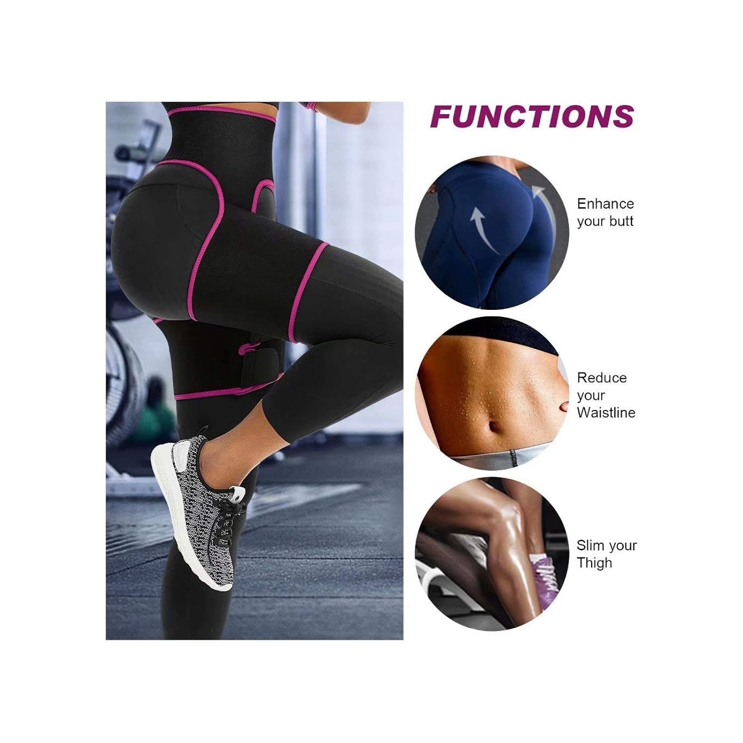 Antrenor pentru talie si coapsa, Jeiibrzui, Neopren, Negru/Roz, XL ...