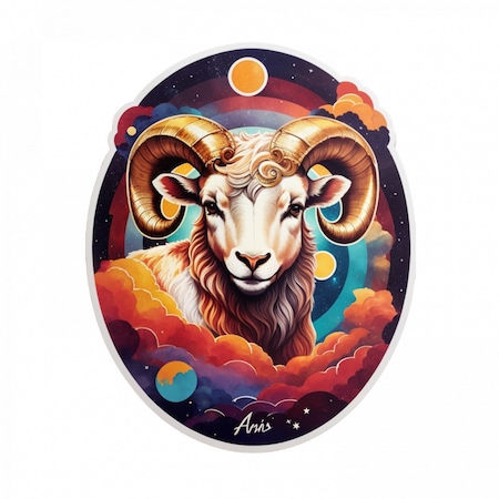 Set 2 bucati, Sticker decorativ, Cap de berbec si planete simbol zodia ...