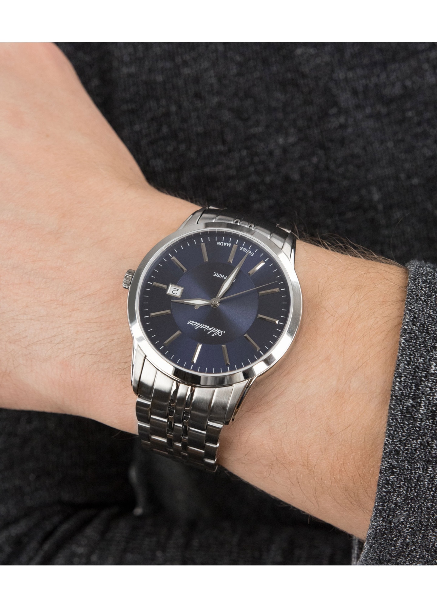 Ceas barbatesc, Adriatica, Inox, Argintiu/Albastru - eMAG.ro