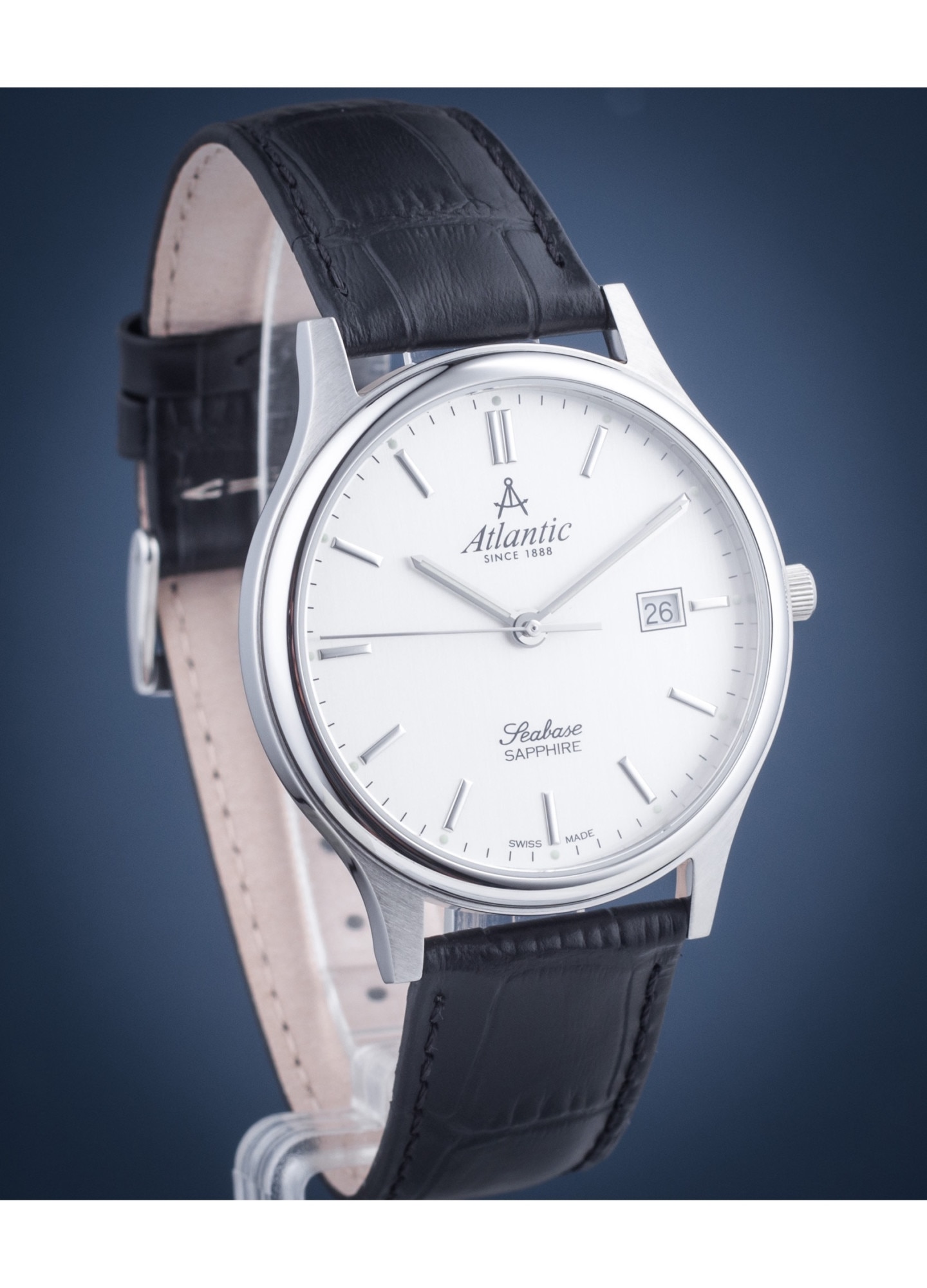 Ceas barbatesc, Atlantic, Inox/Piele naturala, Negru/Alb - eMAG.ro