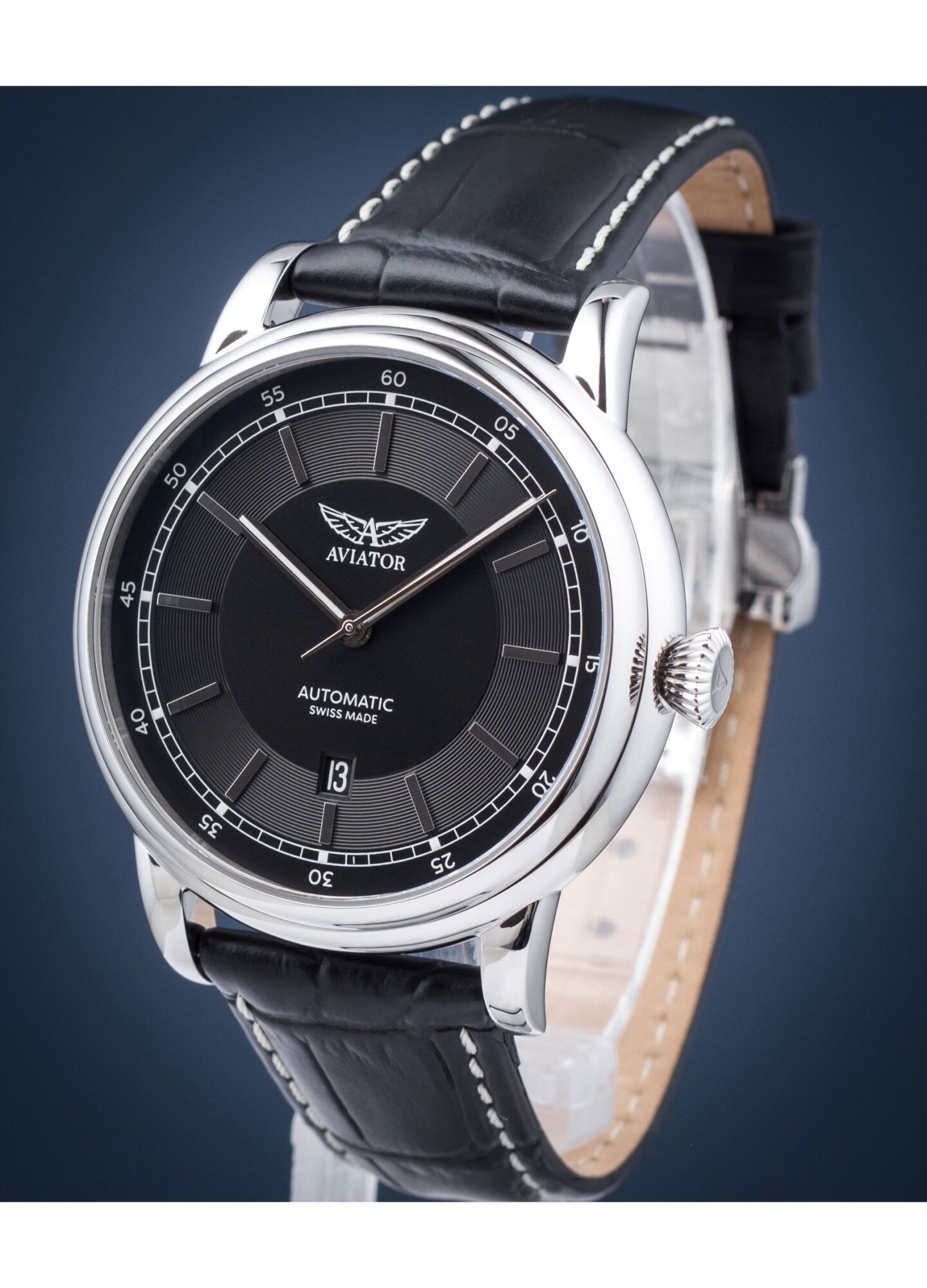 Ceas barbatesc, Aviator, Inox/Piele naturala, Negru - eMAG.ro