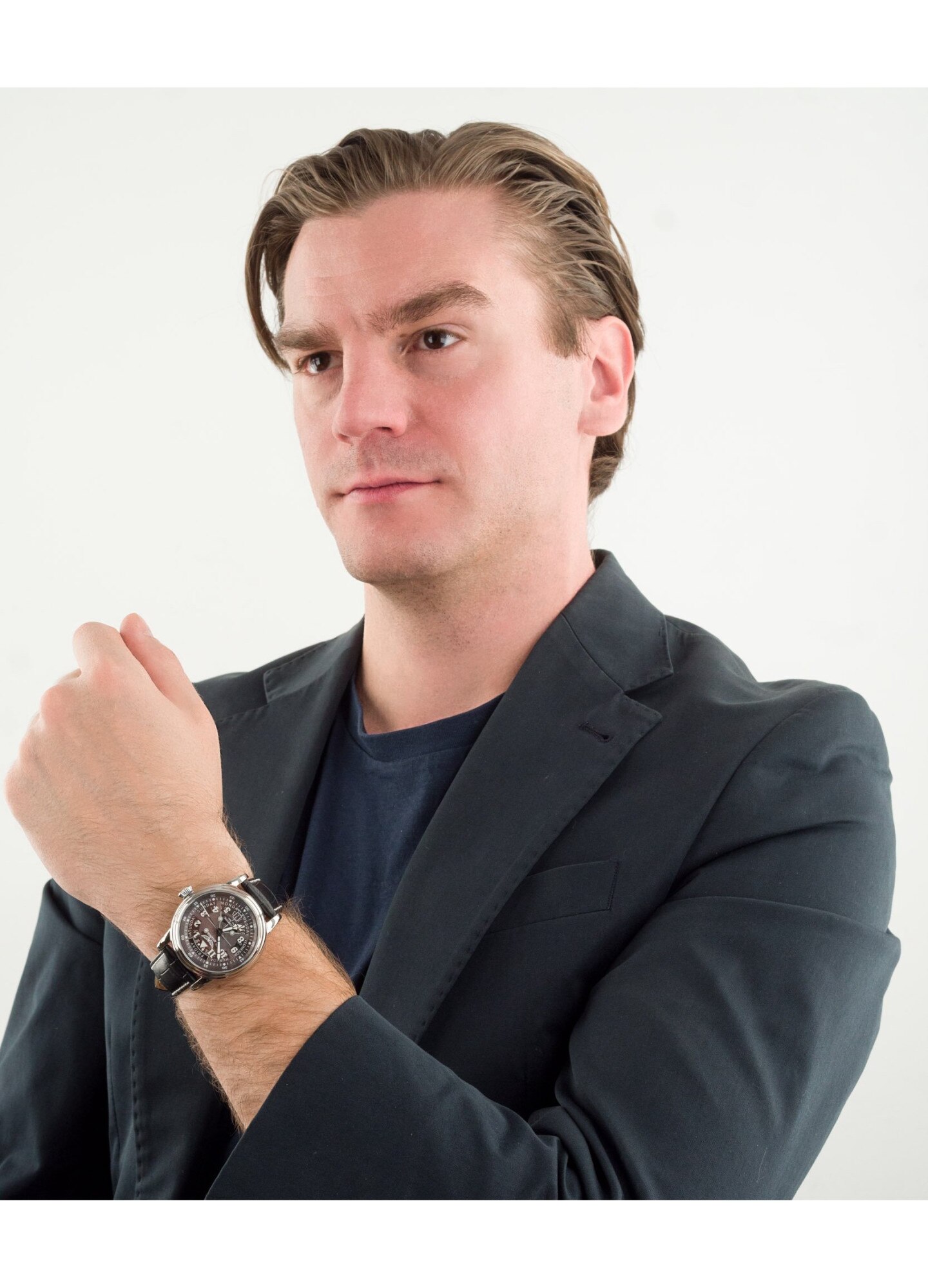 Ceas barbatesc, Aviator, Inox/Piele naturala, Negru - eMAG.ro