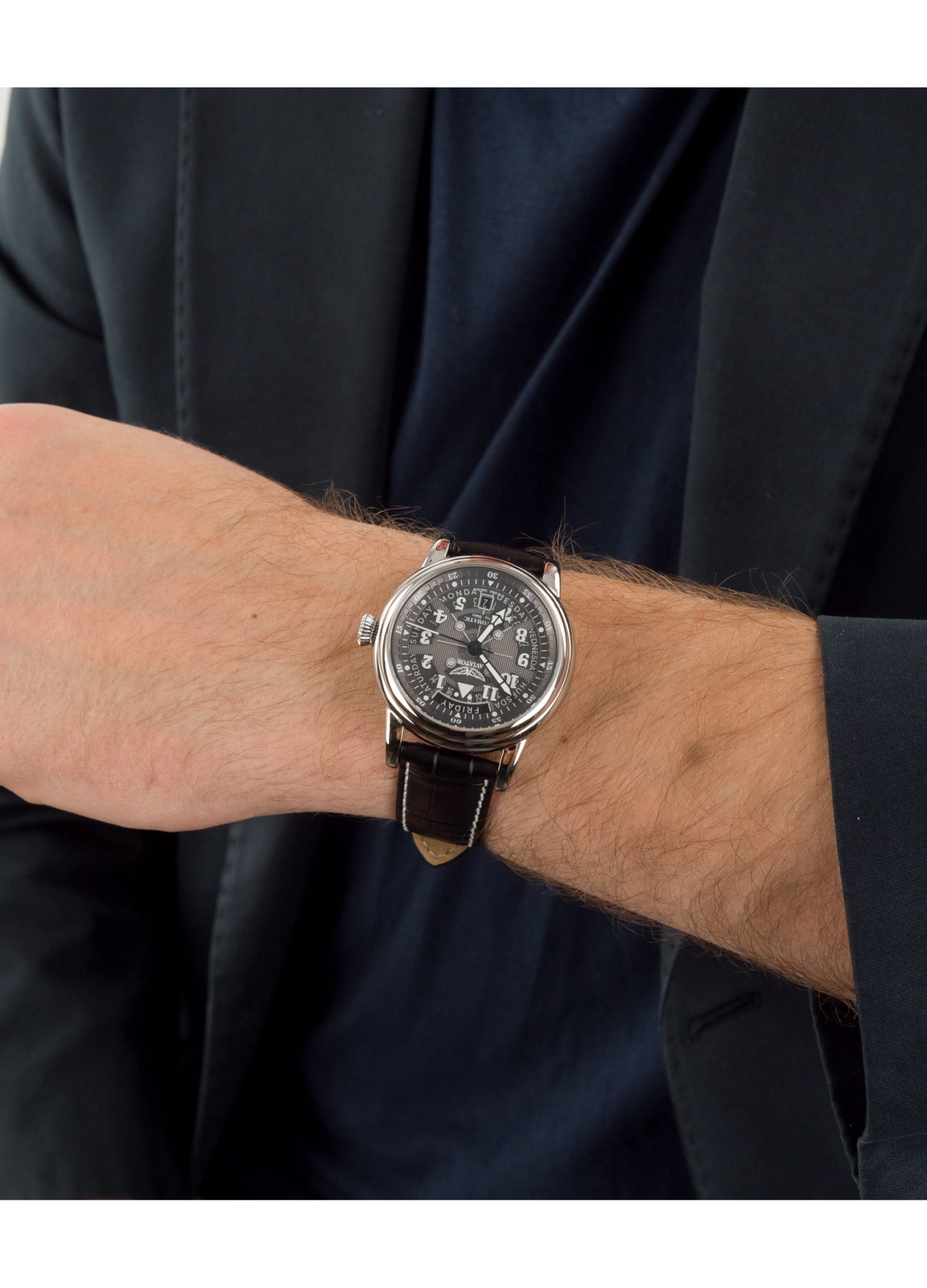 Ceas barbatesc, Aviator, Inox/Piele naturala, Negru - eMAG.ro