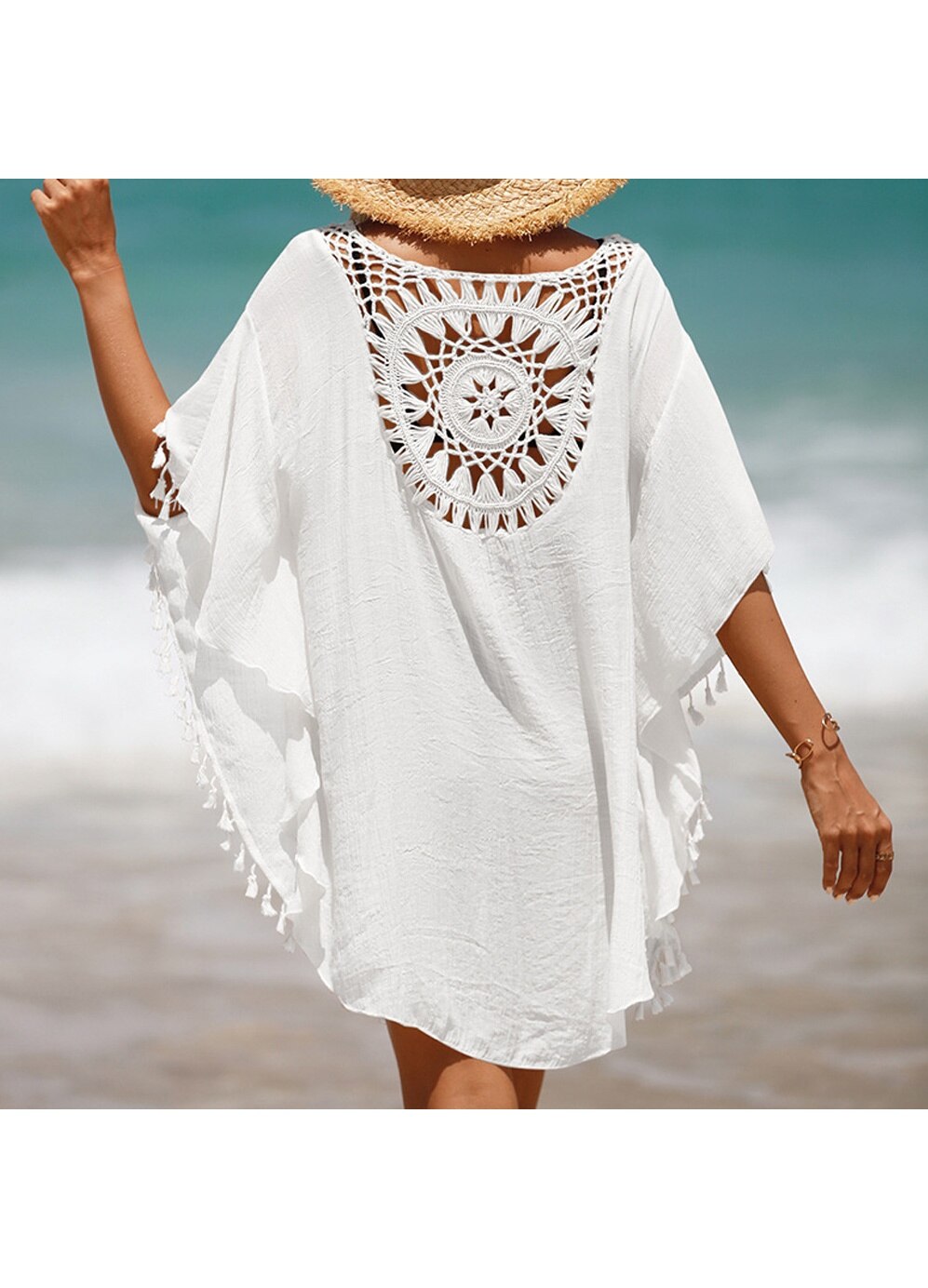 Rochie de plaja, JeiibrZui, Poliester, Alb, One size - eMAG.ro