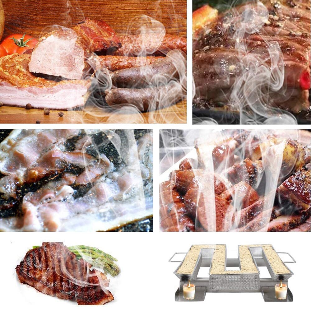 Generator de fum pentru gratar, Inox, 22.5 x 22.5 x 4.5 cm, Argintiu ...