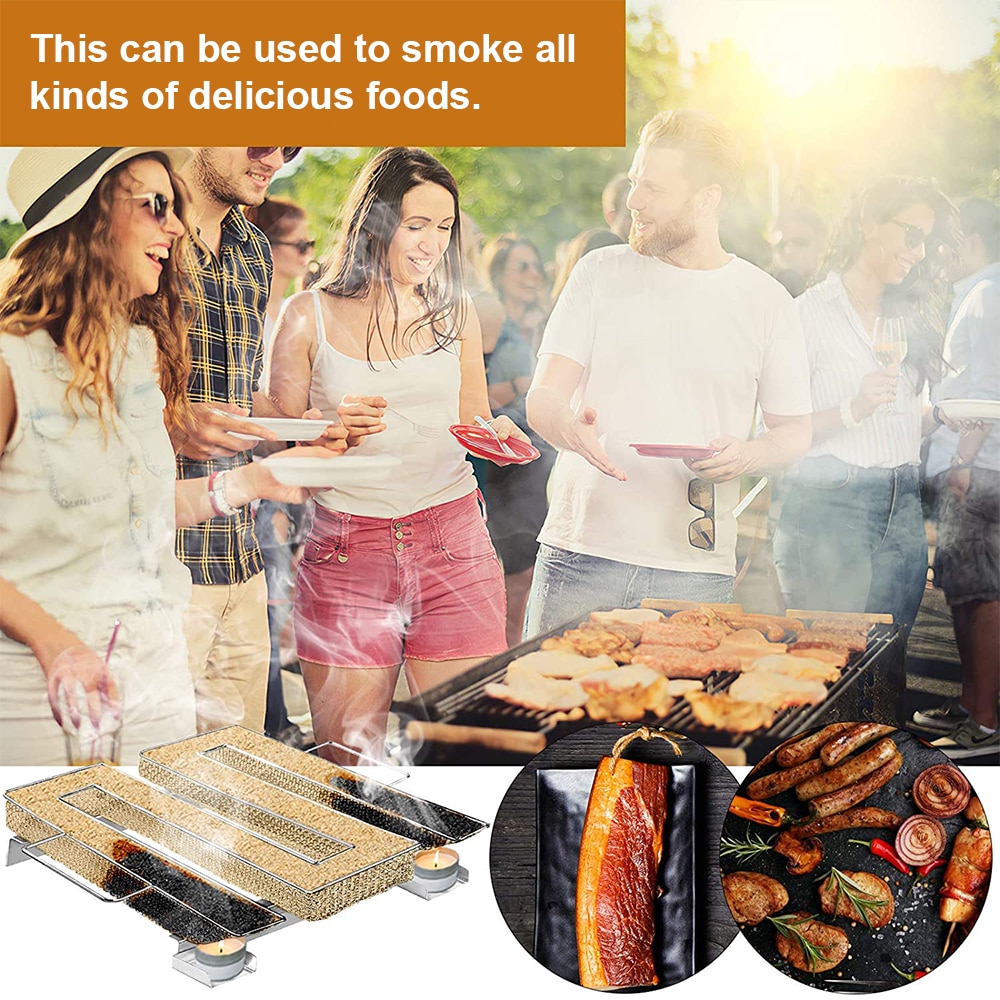 Generator de fum pentru gratar, Inox, 22.5 x 22.5 x 4.5 cm, Argintiu ...