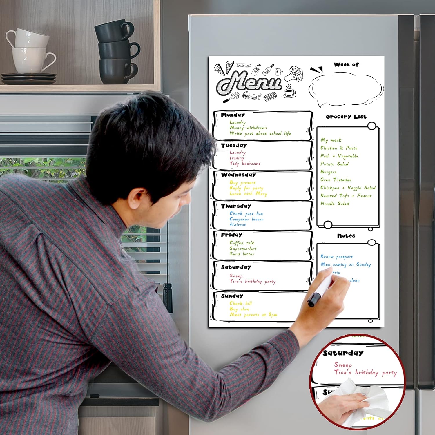 Tabla afisare meniu, Cu 4 markere, Alb/Negru - eMAG.ro