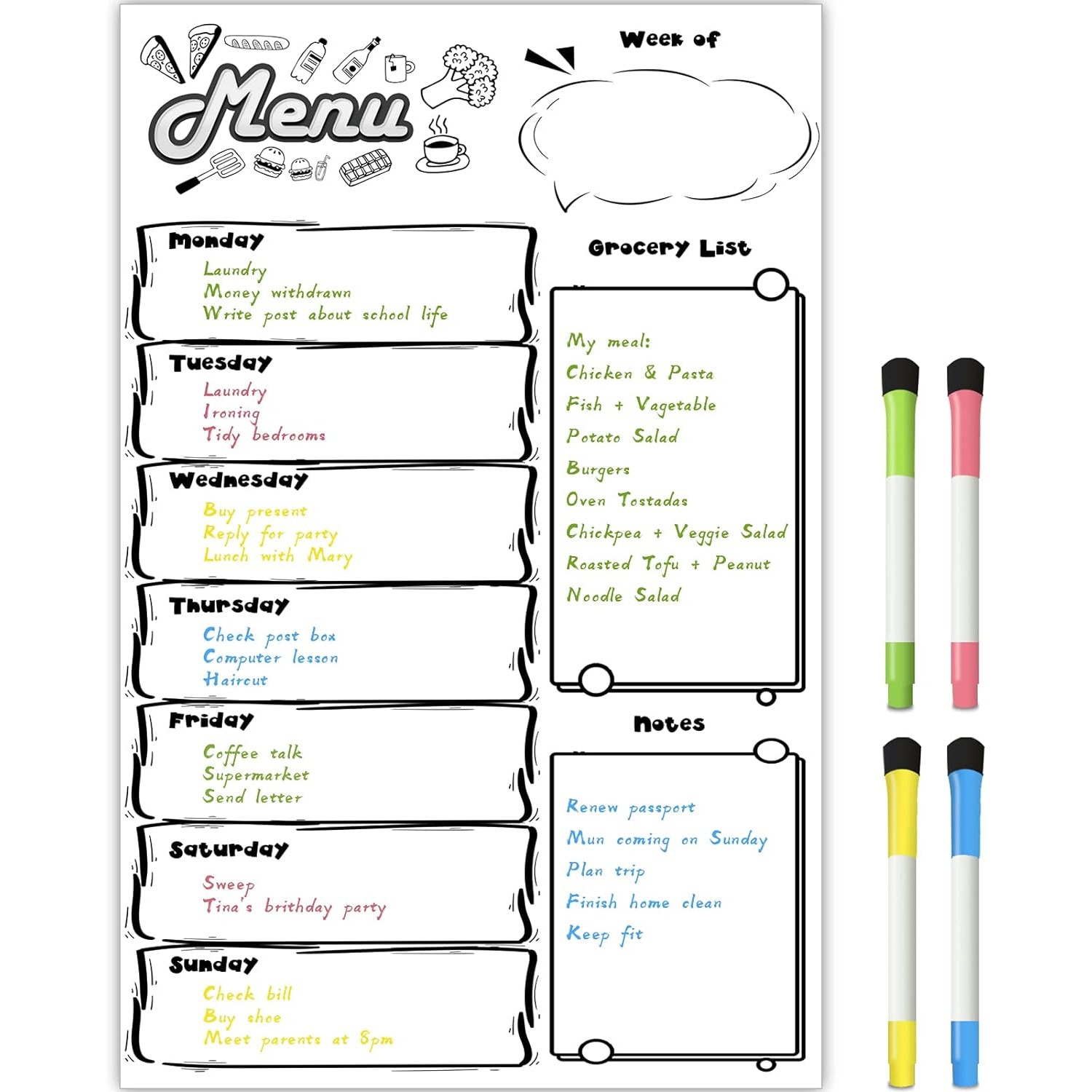 Tabla afisare meniu, Cu 4 markere, Alb/Negru - eMAG.ro