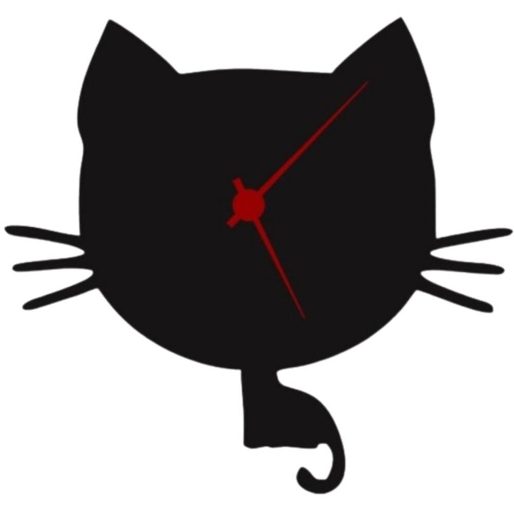 Ceas metalic de perete Krodesign Cat KRO-1245, Inaltime 48 cm, negru ...