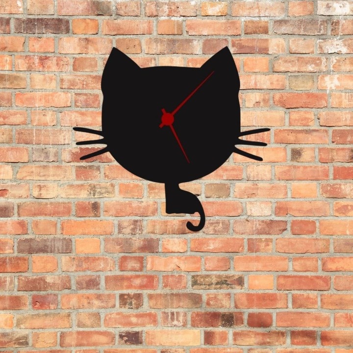 Ceas metalic de perete Krodesign Cat KRO-1245, Inaltime 48 cm, negru ...