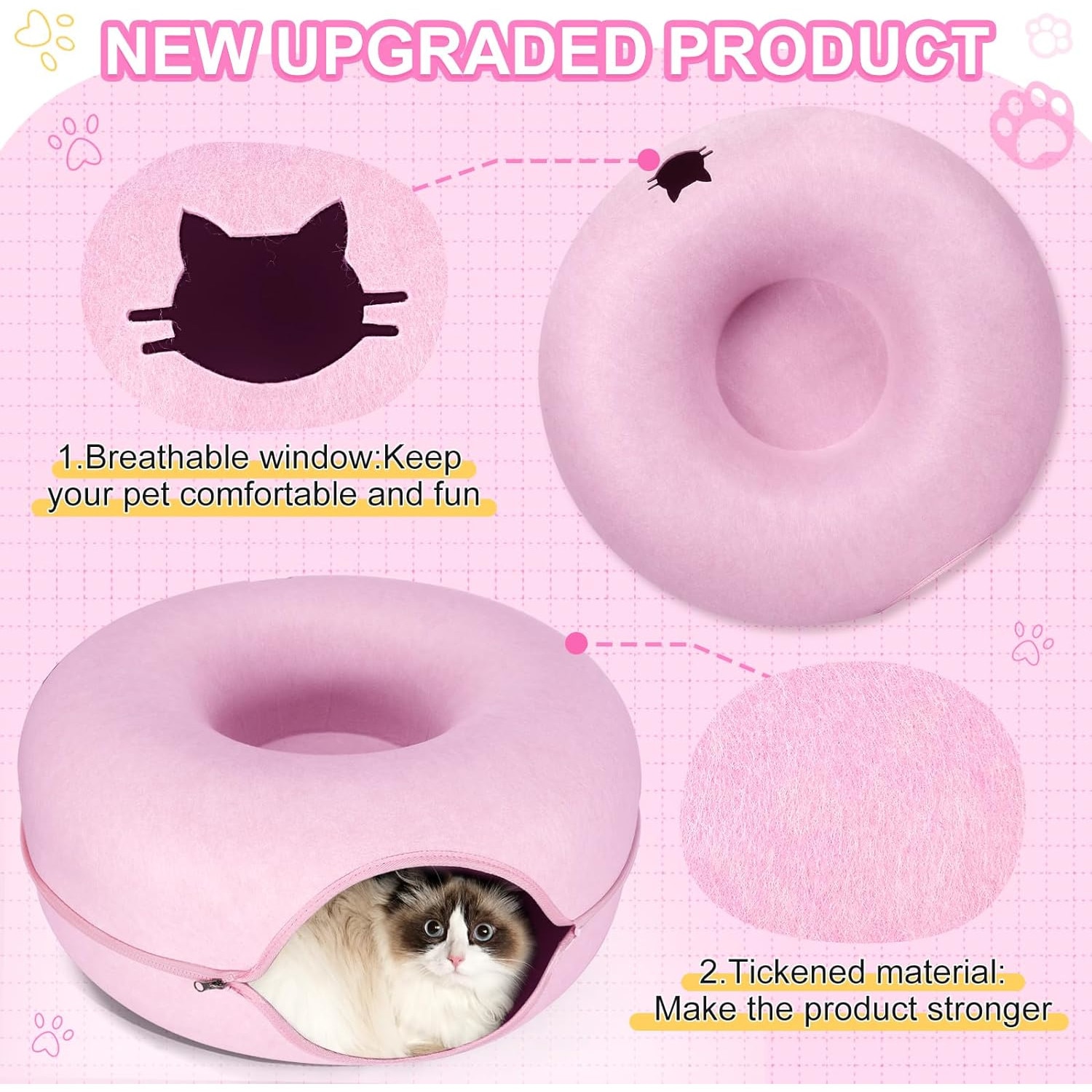 Pat mare pentru pisici si animale mici, fereastra ventilata, tunel de ...