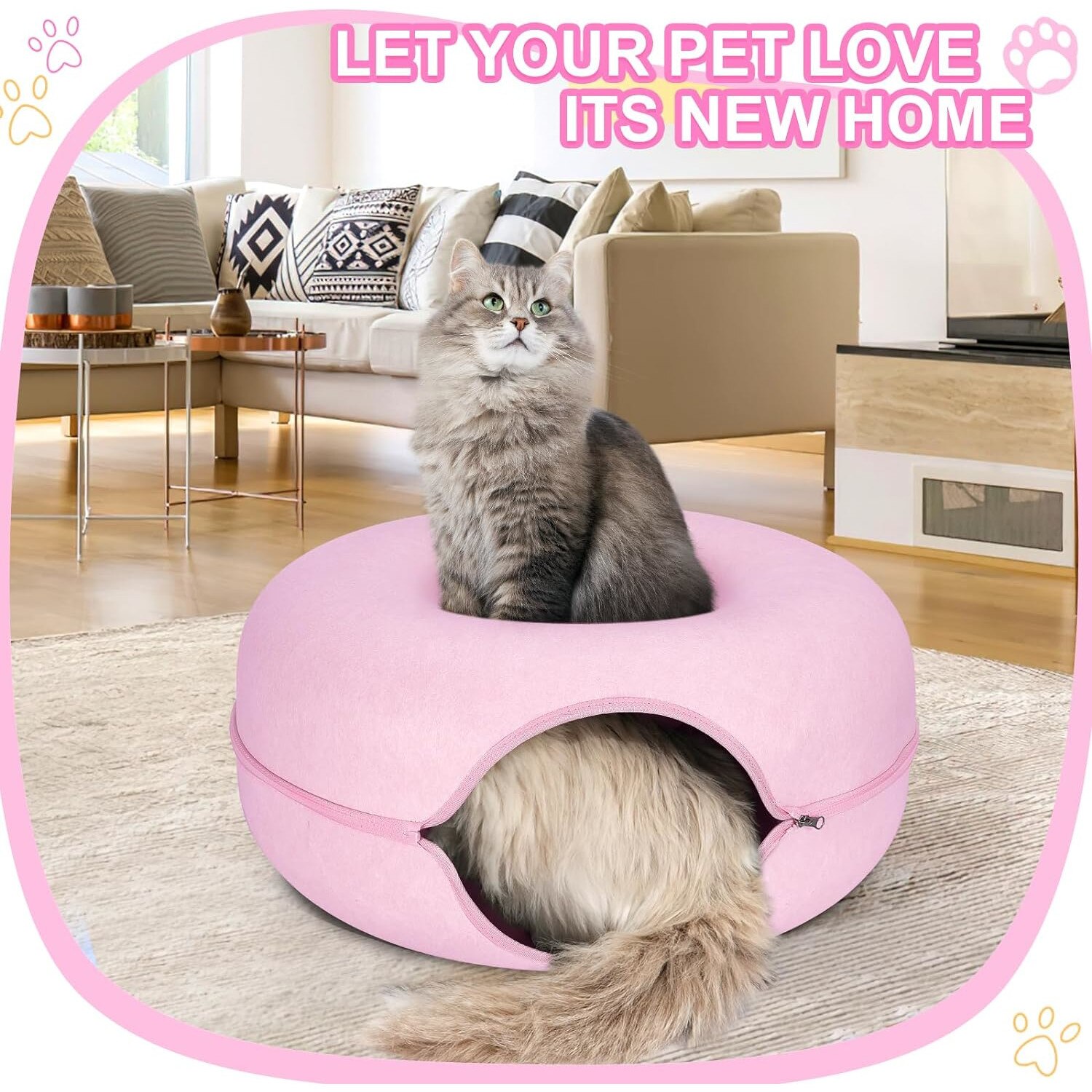 Pat mare pentru pisici si animale mici, fereastra ventilata, tunel de ...