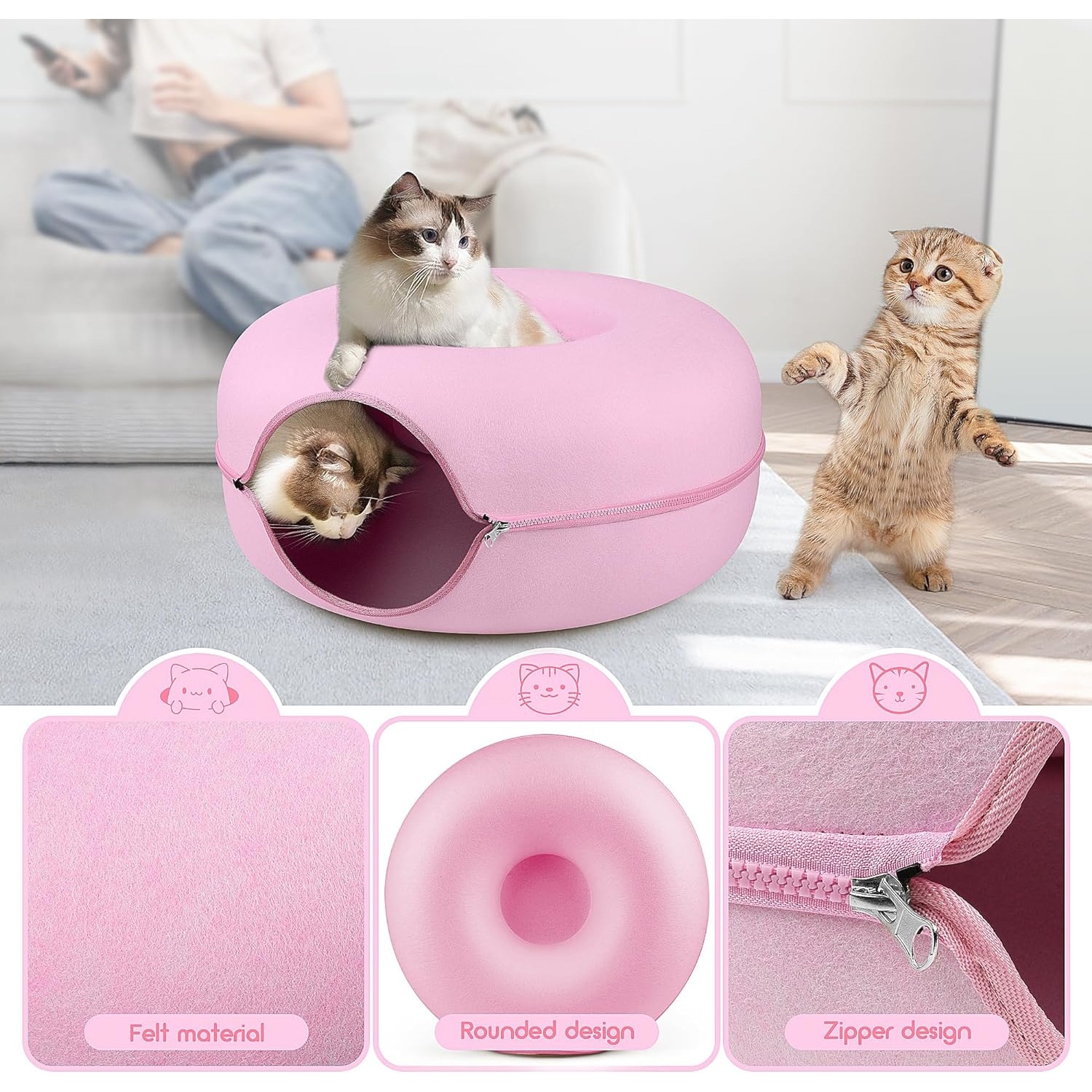 Pat mare pentru pisici si animale mici, fereastra ventilata, tunel de ...