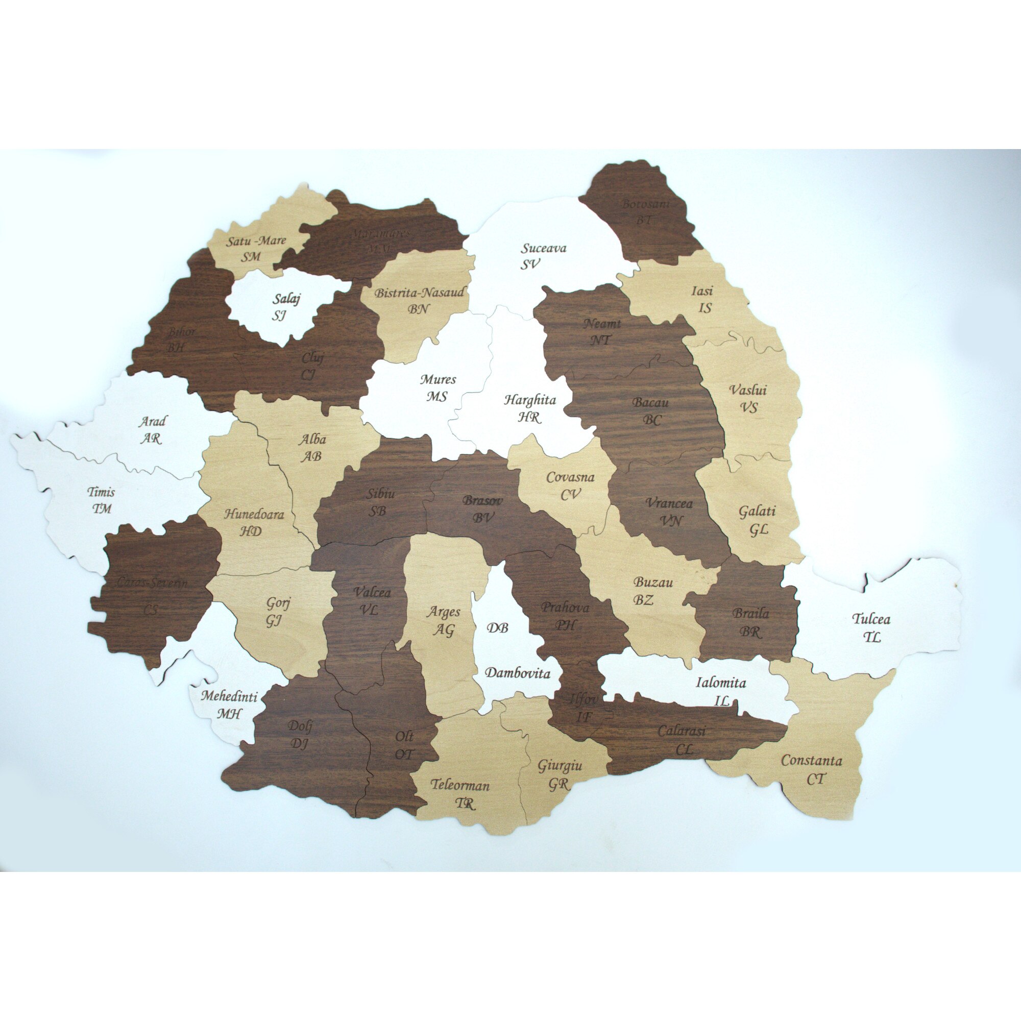 Harta Romaniei pe judete, 65cm x 47 cm, tip puzzle, din lemn - eMAG.ro