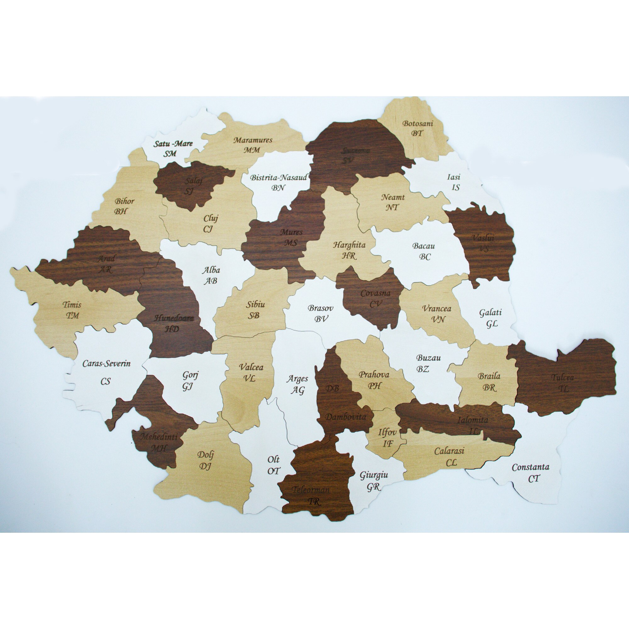 Harta Romaniei pe judete, 65cm x 47 cm, tip puzzle, din lemn - eMAG.ro