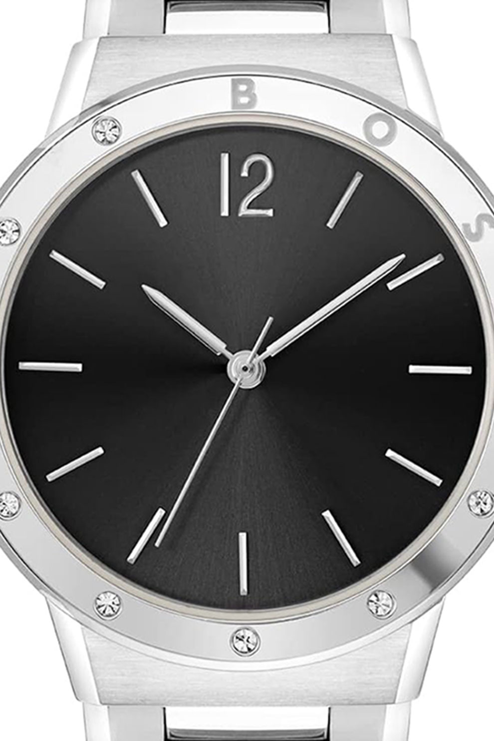 BOSS, Кварцов часовник от неръждаема стомана с кристали, Сребрист - eMAG.bg