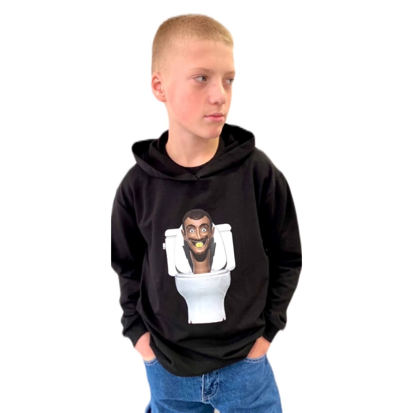 Hanorac pentru copii Skibidi Toilet, negru, bumbac - eMAG.ro