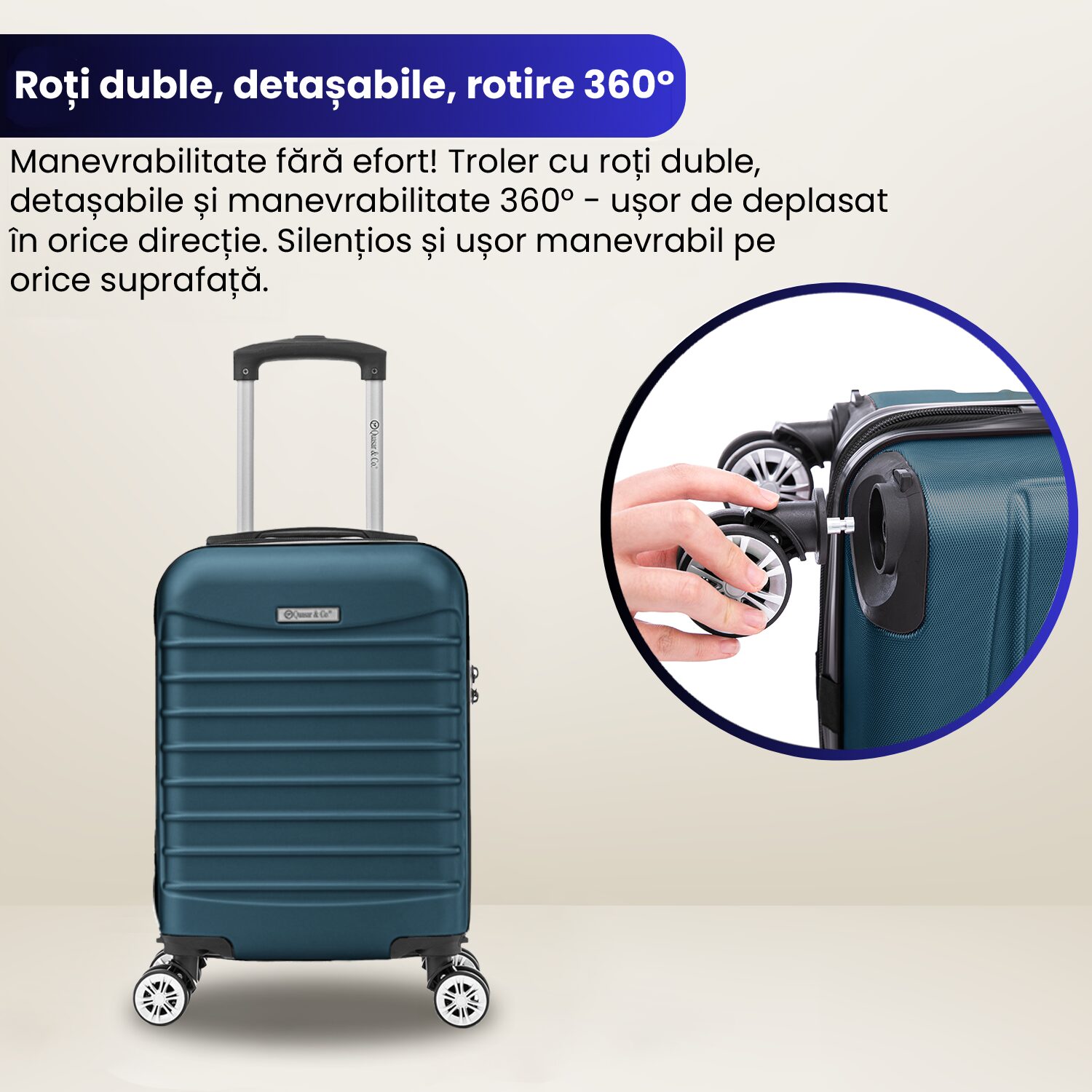 Troler cabina avion Quasar & Co.®, 40x30x20cm, bagaj de mana, troller ...