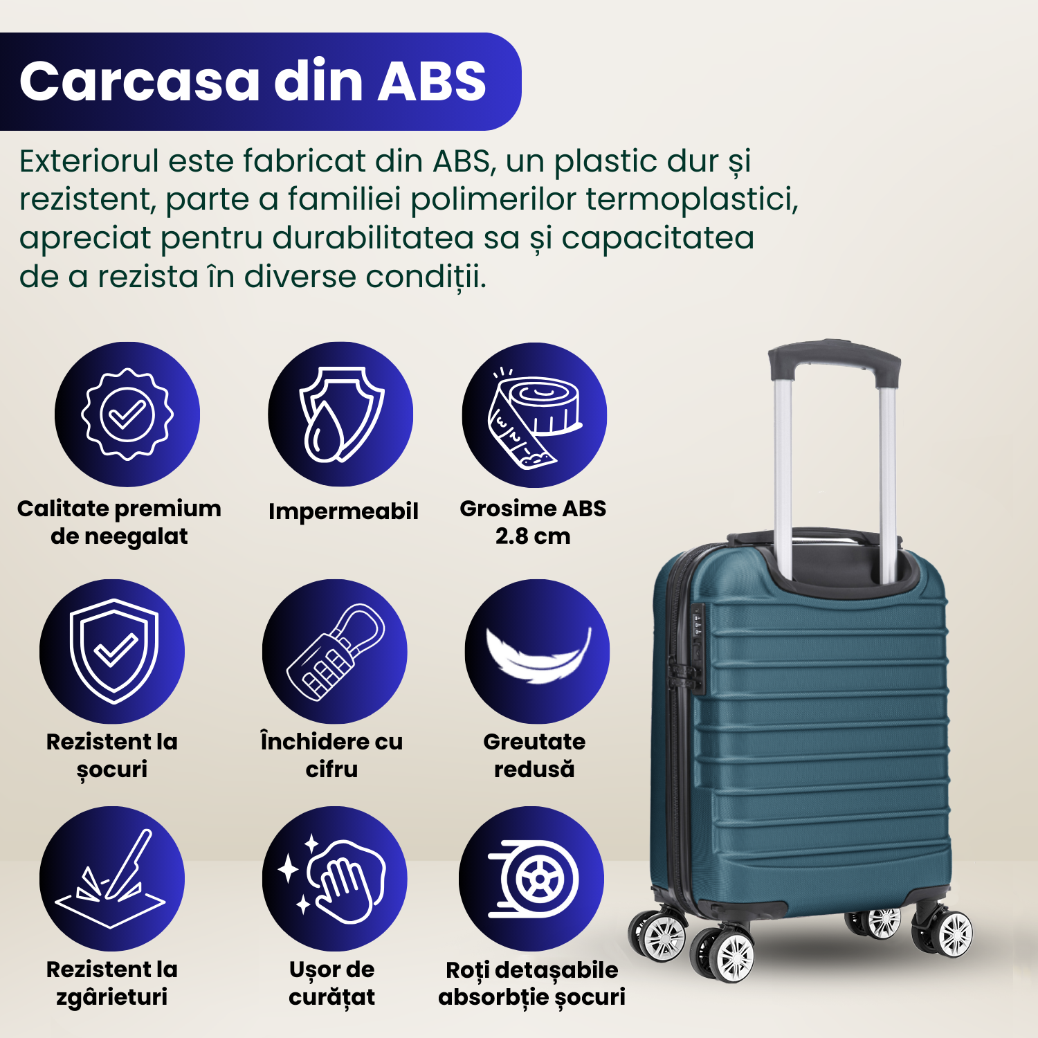 Troler cabina avion Quasar & Co.®, 40x30x20cm, bagaj de mana, valiza cu ...