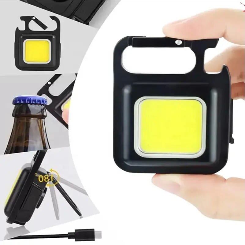 Квадратно фенерче с акумулаторна батерия, карабина и отварачка за бира ...