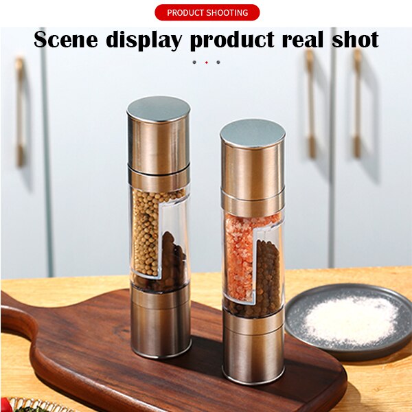 Rasnita manuala de sare si piper 2 in 1, design cu doua capete, cap din ...