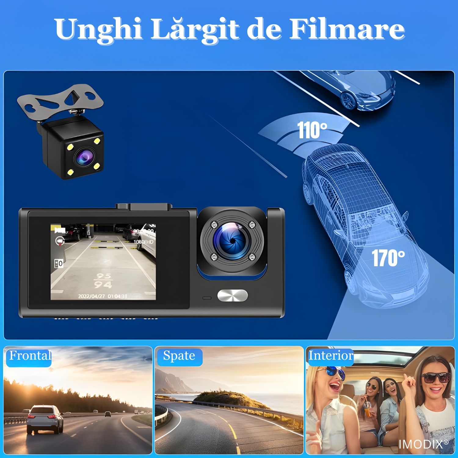 Camera Auto Tripla De Bord DVR, IMODIX®, Full HD 1080P, 3 Lentile ...