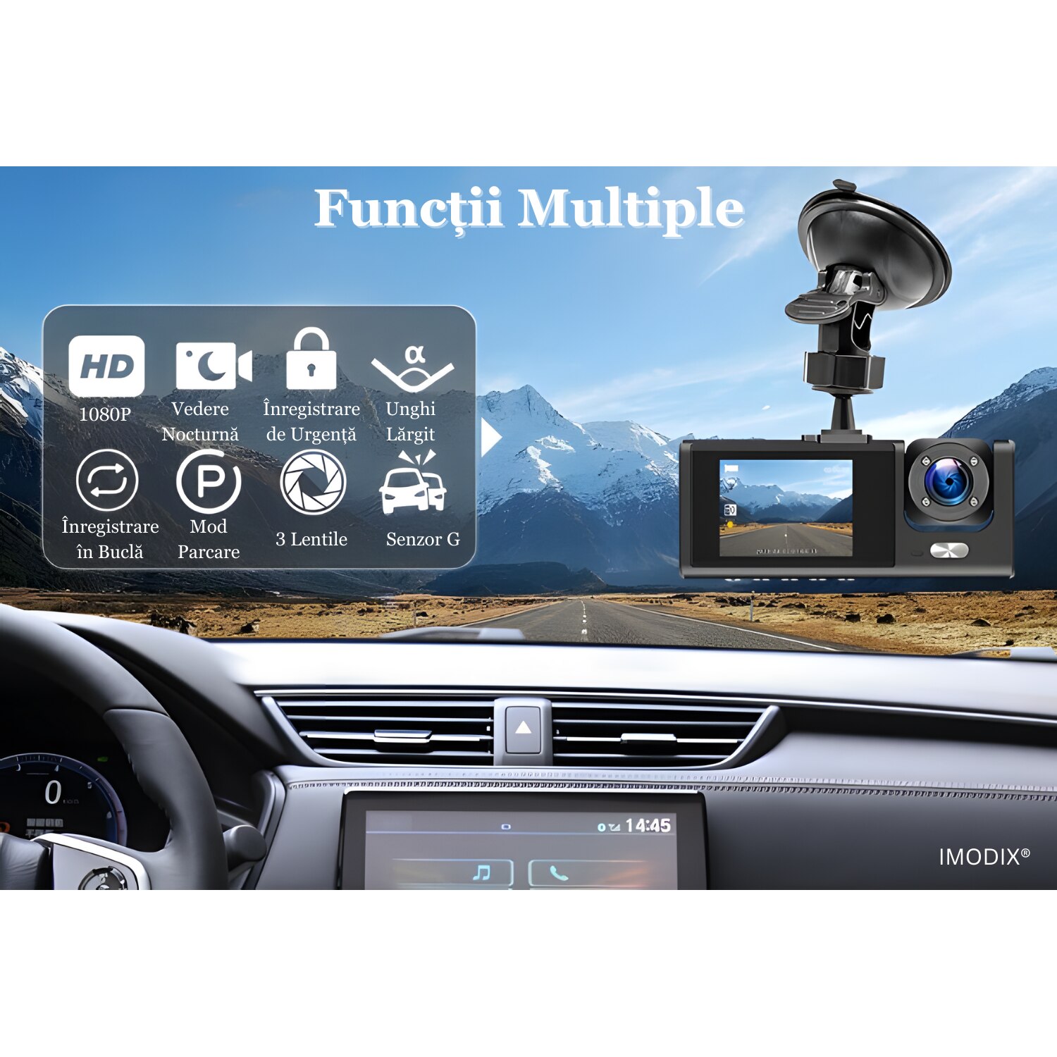 Camera Auto Tripla De Bord DVR, IMODIX®, Full HD 1080P, 3 Lentile ...