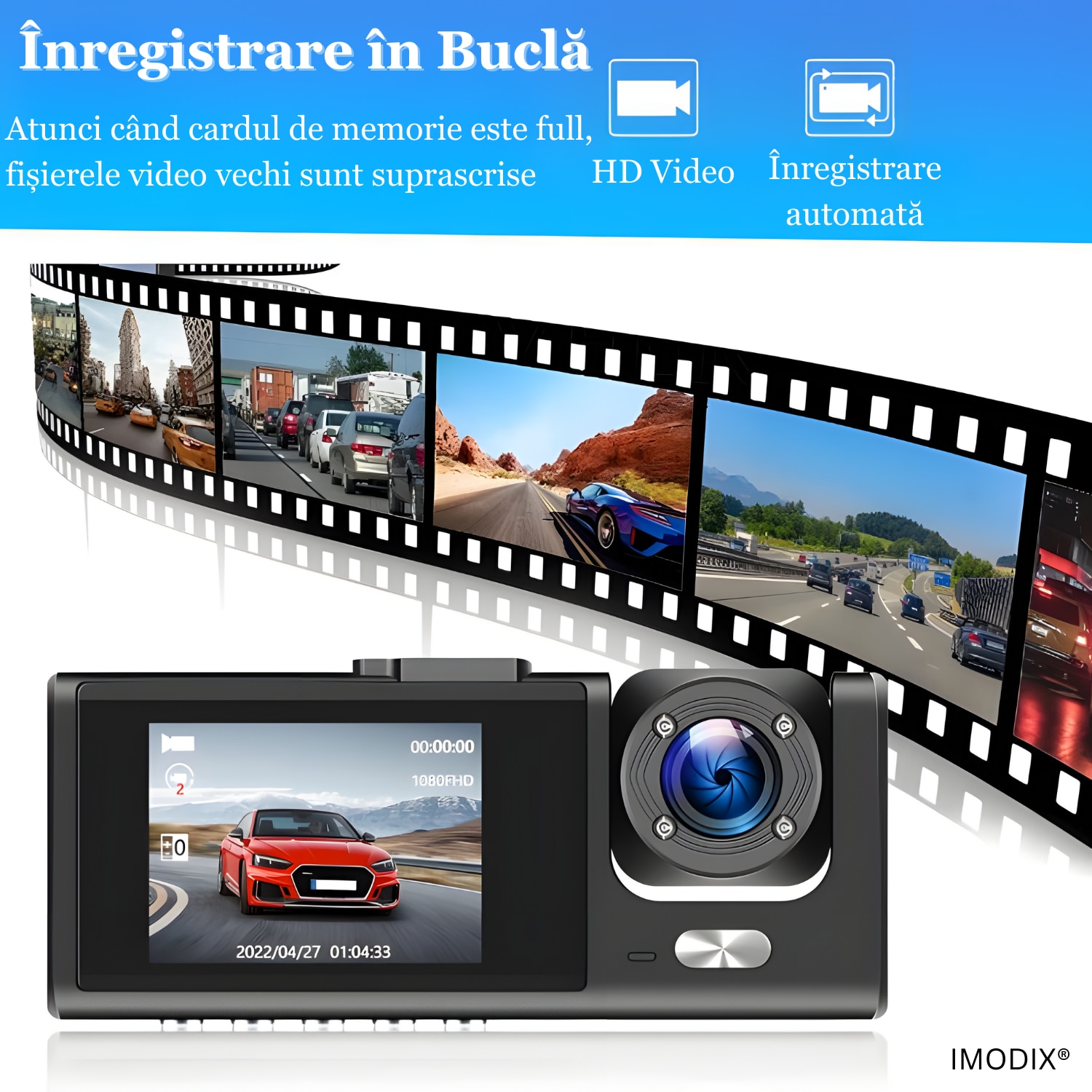 Camera Auto Tripla De Bord DVR, IMODIX®, Full HD 1080P, 3 Lentile ...