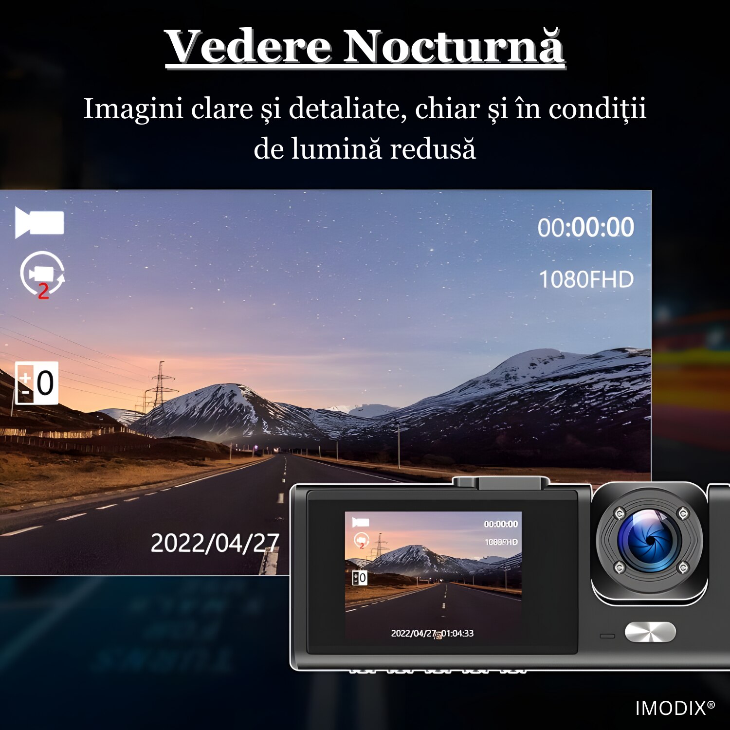 Camera Auto Tripla De Bord DVR, IMODIX®, Full HD 1080P, 3 Lentile ...