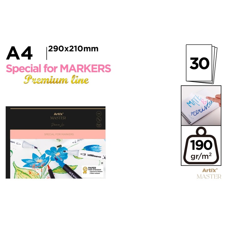 Bloc de desen A4, pentru markere, 30 foi - eMAG.ro